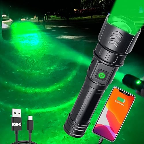 VASTFIRE USB-C Rechargeable Green Flashlight Zoomable 1000 Yard ...
