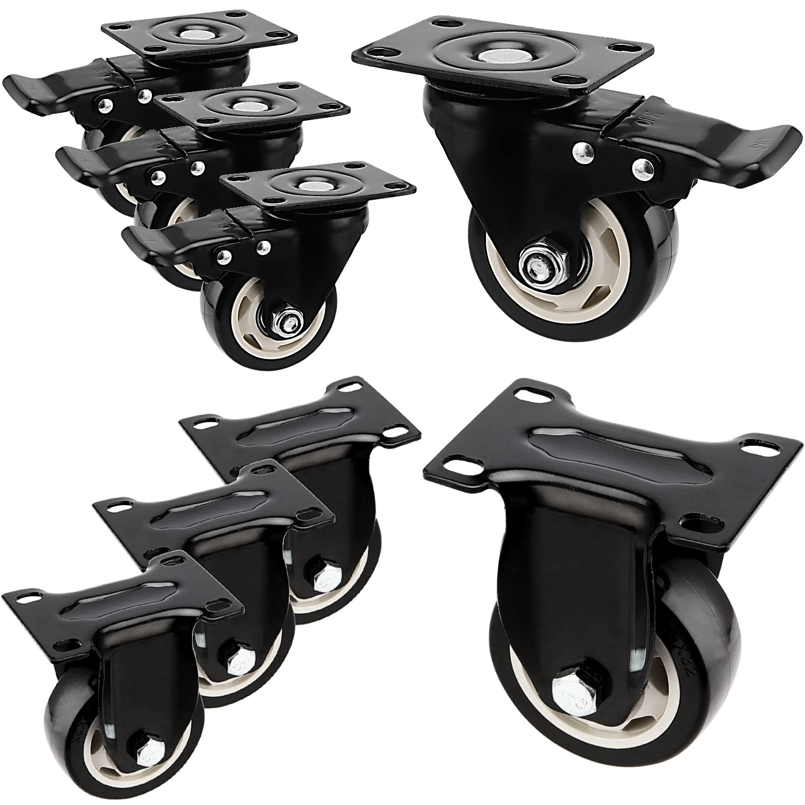 MUKLEI Set of 8 Swivel Caster Wheels, 3 Inch Heavy Duty Plate Caster ...