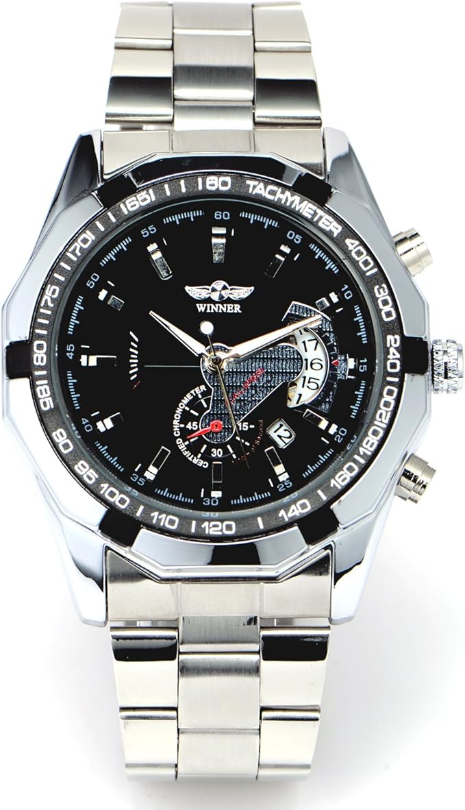 WINNER TM340 Fashion Men's Round Dial Stainless Steel Band Automatic ...
