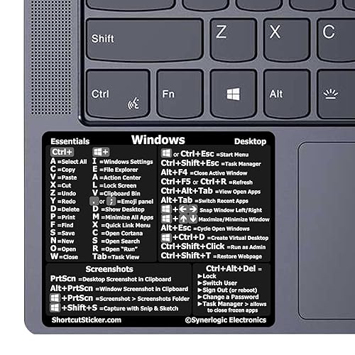Synerlogic Windows PC Reference Keyboard Shortcut Sticker | Vinyl, No ...