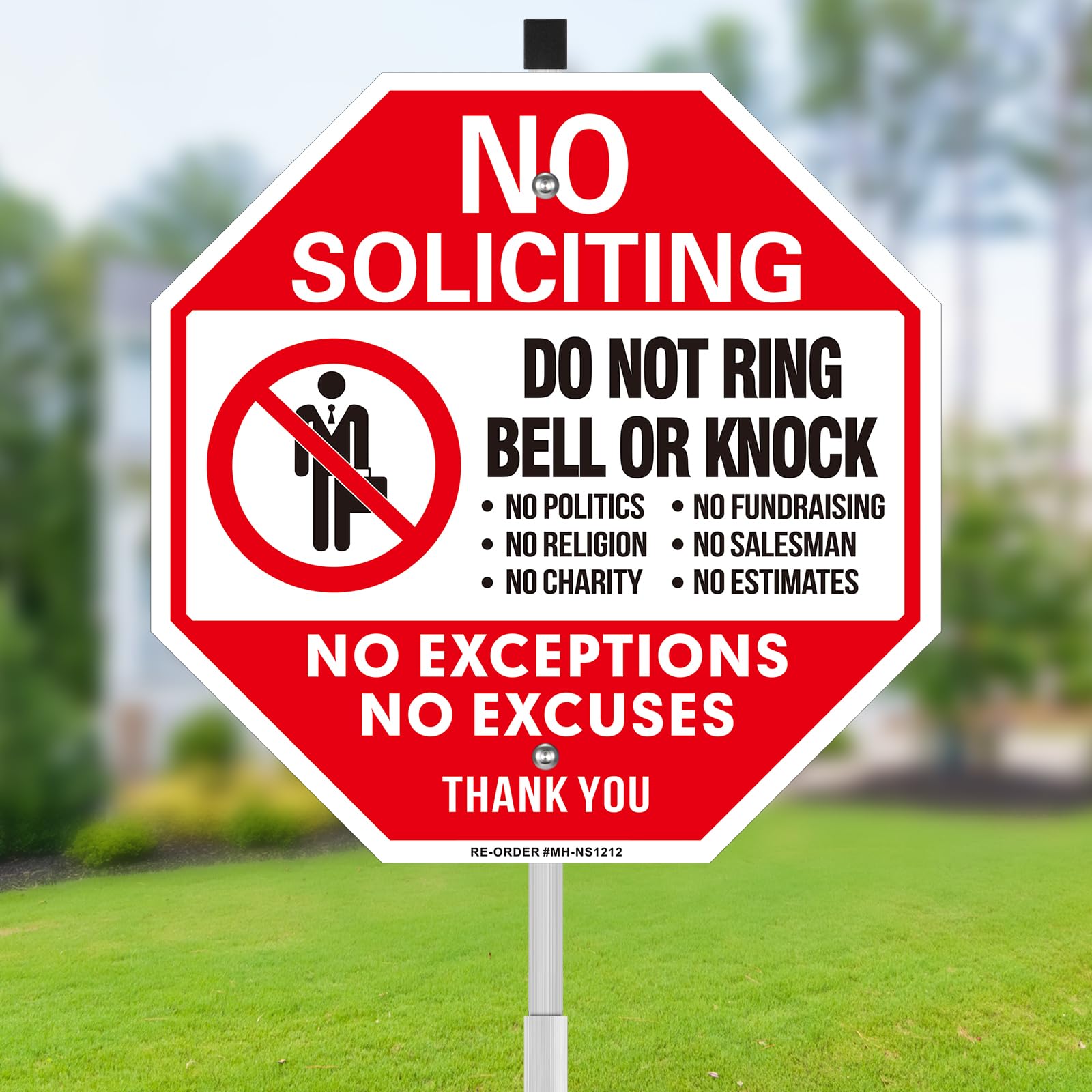 No Soliciting Sign for House with Stake, 12"W x 36"H Aluminum No ...