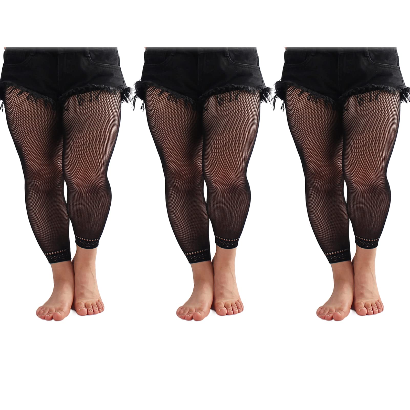 Phedrew Women's Plus Size Fishnet Stockings 3 Pairs High Waist Stretchy ...