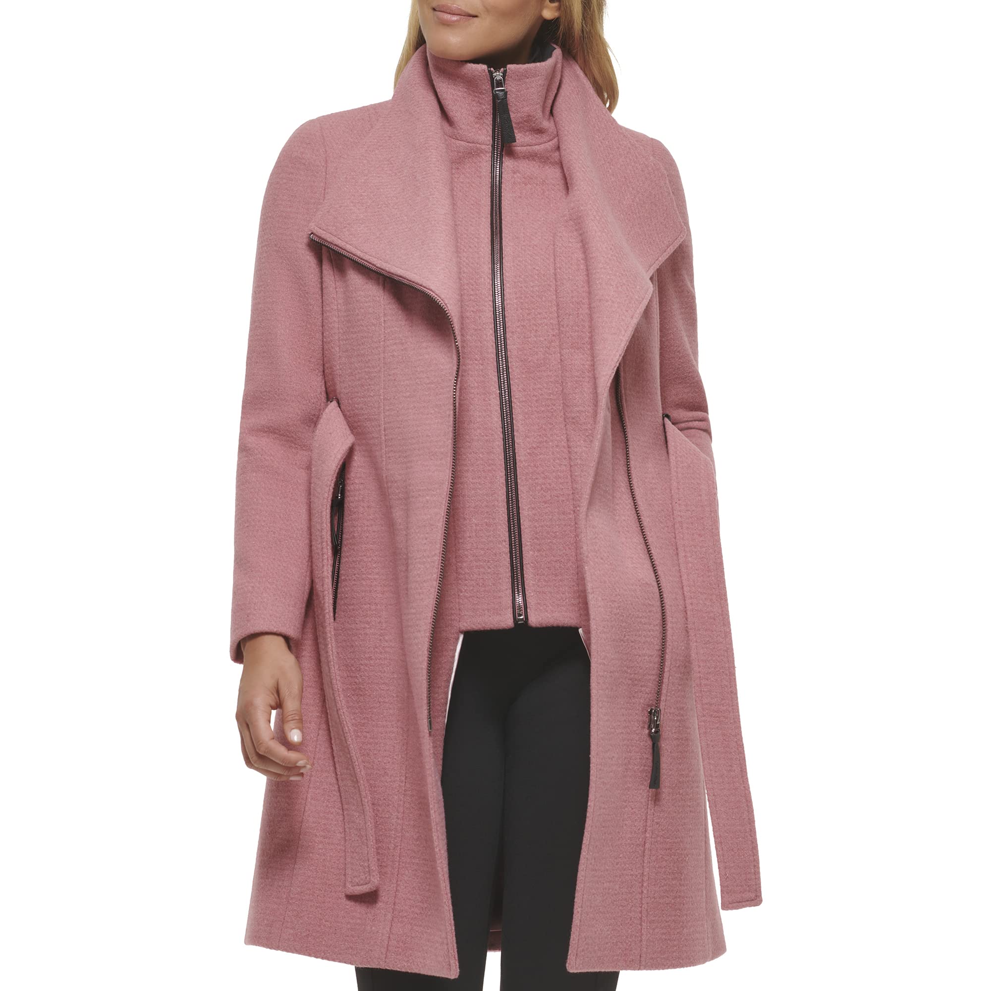 Calvin Klein Women's Angled Twill Fabric Wing Collar Coat, Rose, Medium ...