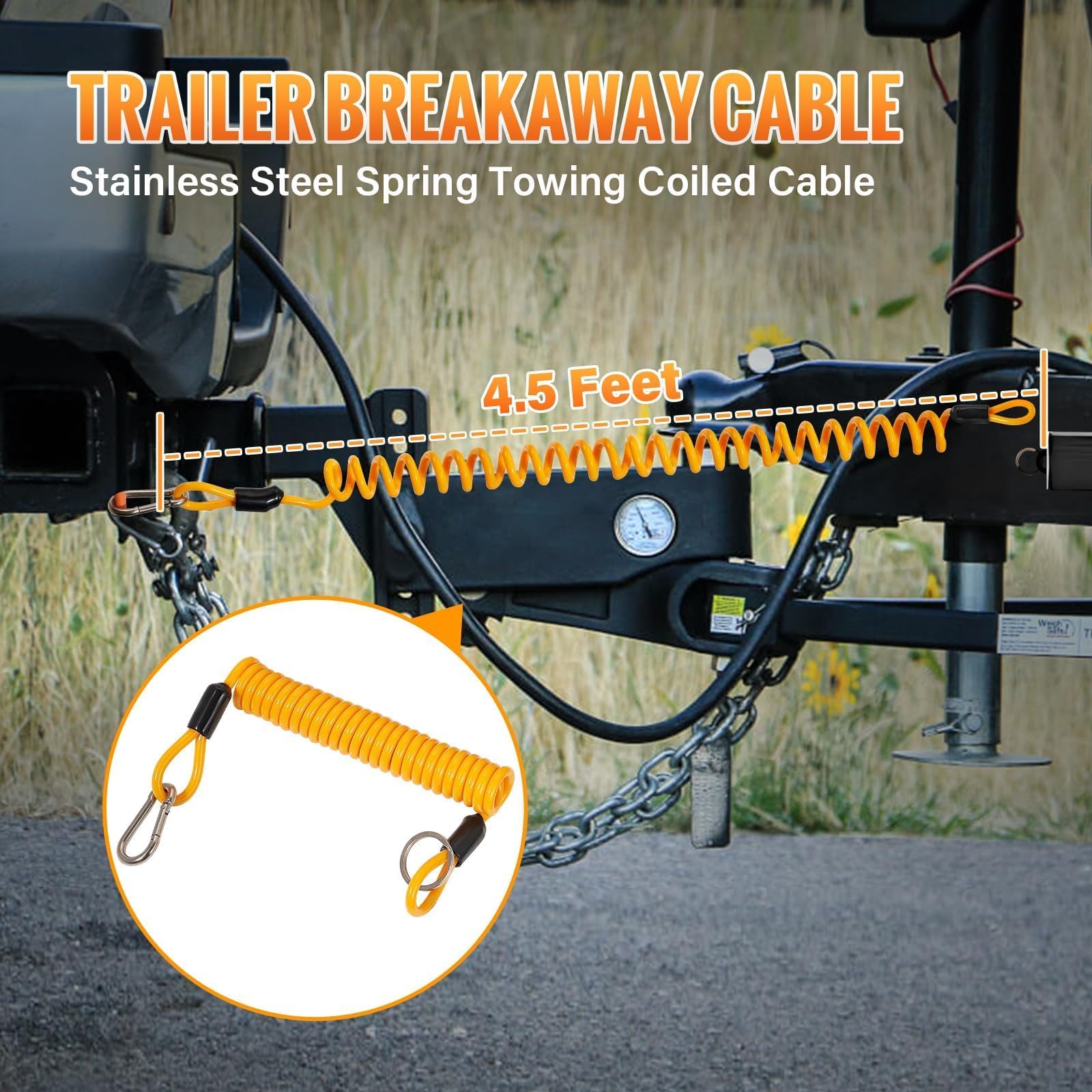 MECMO 4ft Breakaway Trailer Cable Trailer Brake Safety Cable Heavy Duty ...