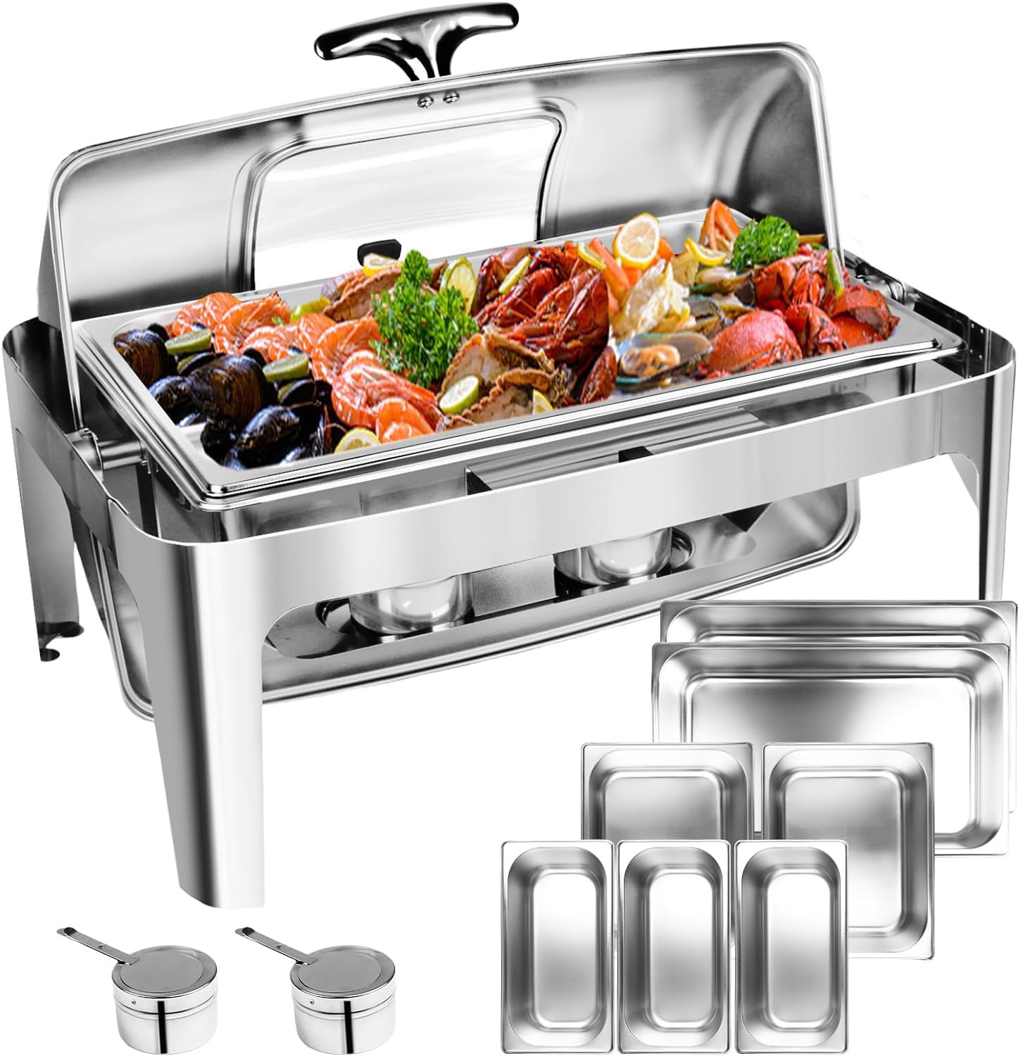 Umisu 13 QT Roll Top Chafing Dish Buffet Set, Stainless Steel Food ...