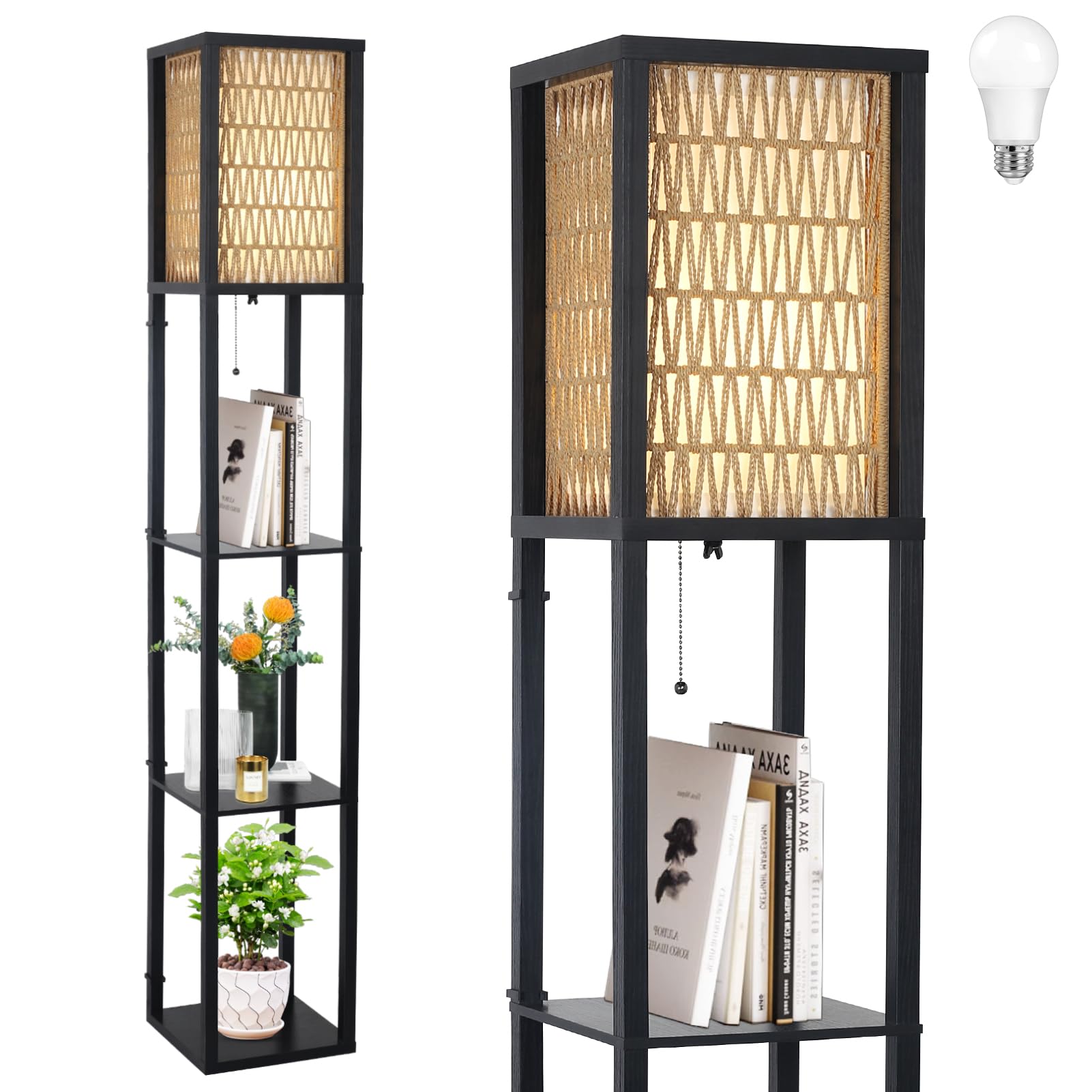 Floor Lamp with Shelves, Corner Floor Lamps for Living Room, Boho Floor ...