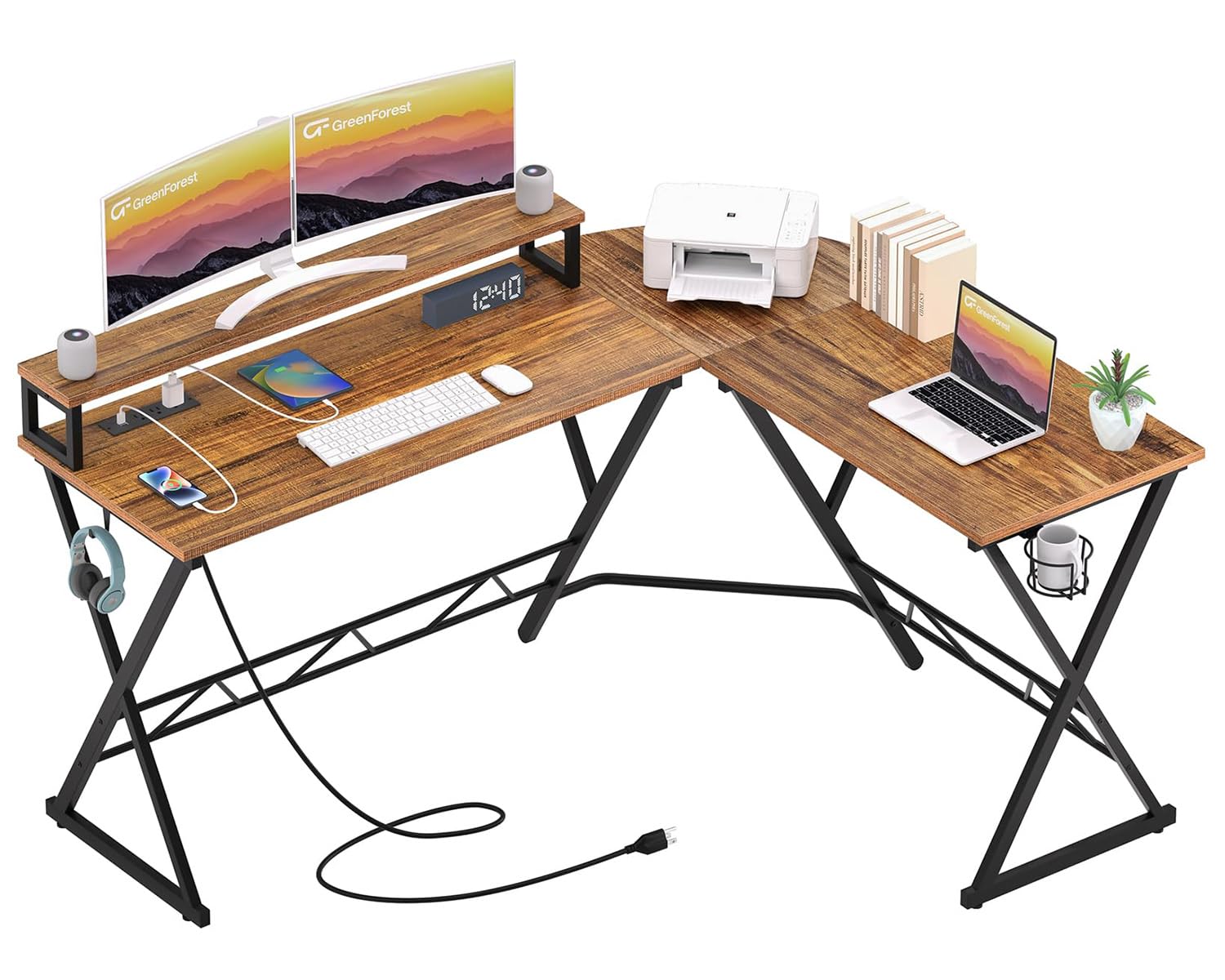Mua GreenForest L Shaped Gaming Desk with Power Outlets, 60.2 Inch ...