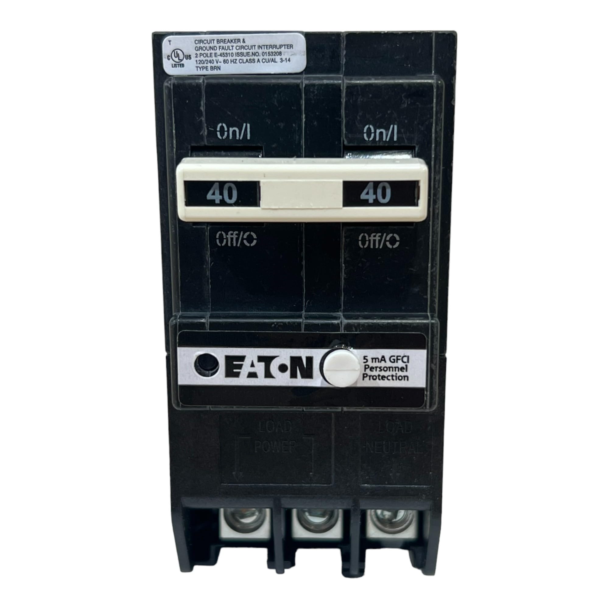 Eaton BRN240GF BR GFCI Circuit Breaker, Ground Fault, Pigtail Neutral ...