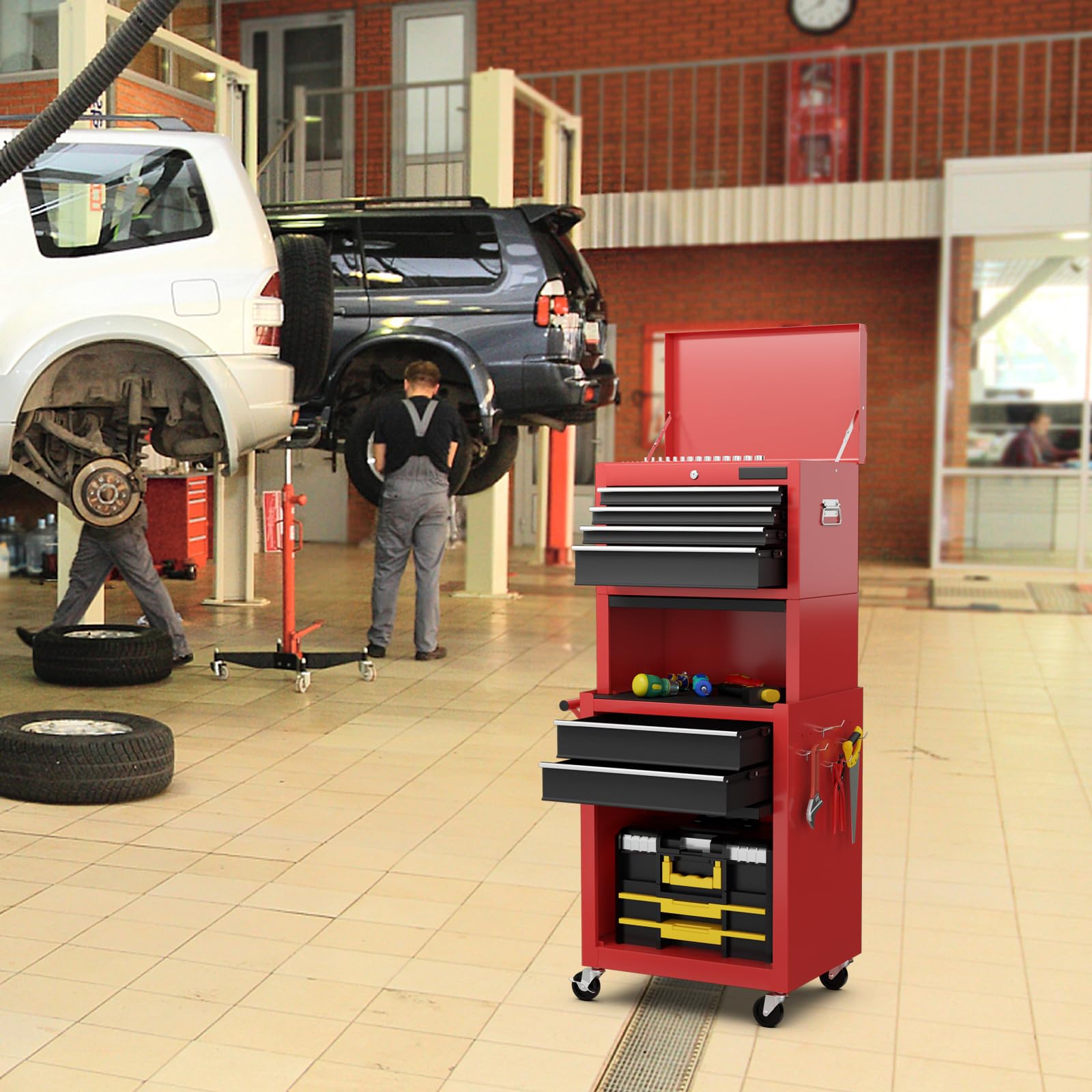 Goplus 6-Drawer Rolling Tool Chest, 3-in-1 Tool Box Organizer W/Auto Locking System & Lockable ...