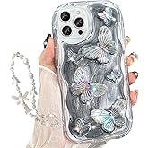 Amazon.com: Changjia Glitter 3D Butterfly Case for iPhone 15 Pro Max,Cute Curly Wave Frame ...