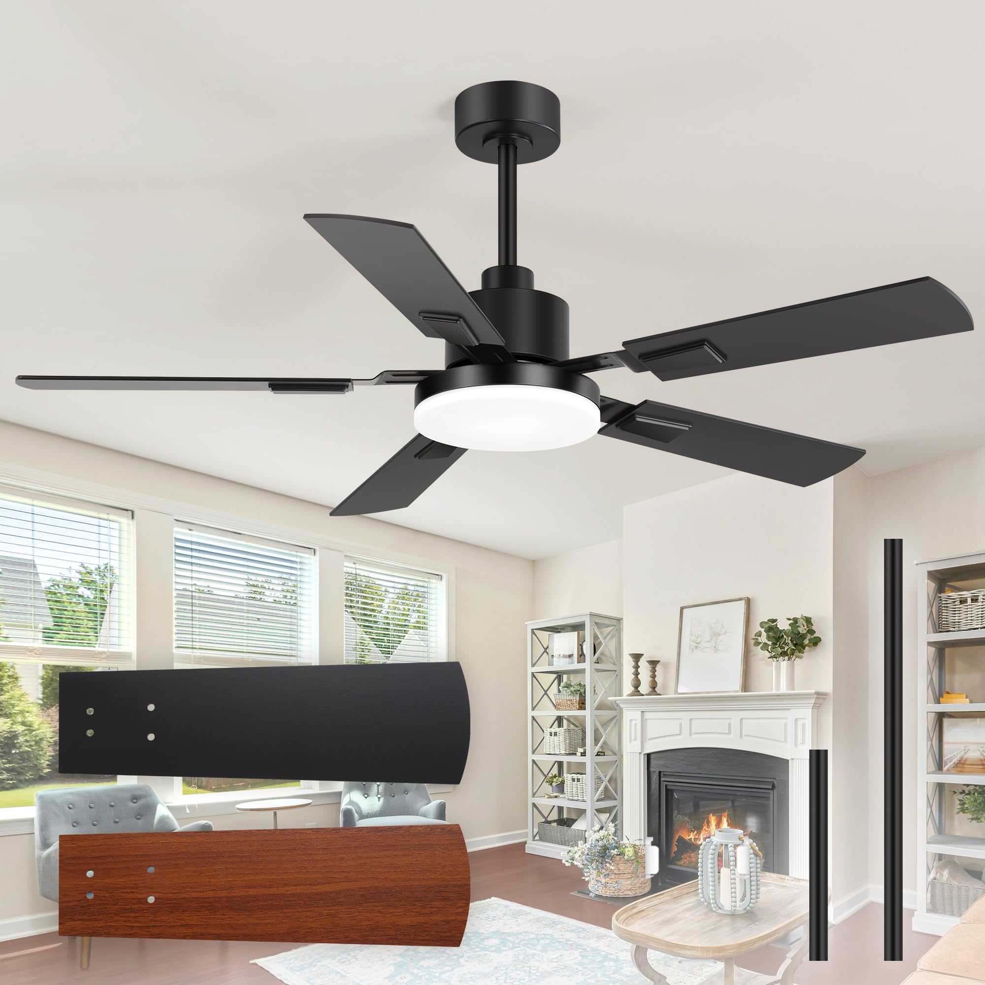 Breezary 52 Inch Ceiling Fan with Light and Remote Control,Black ...