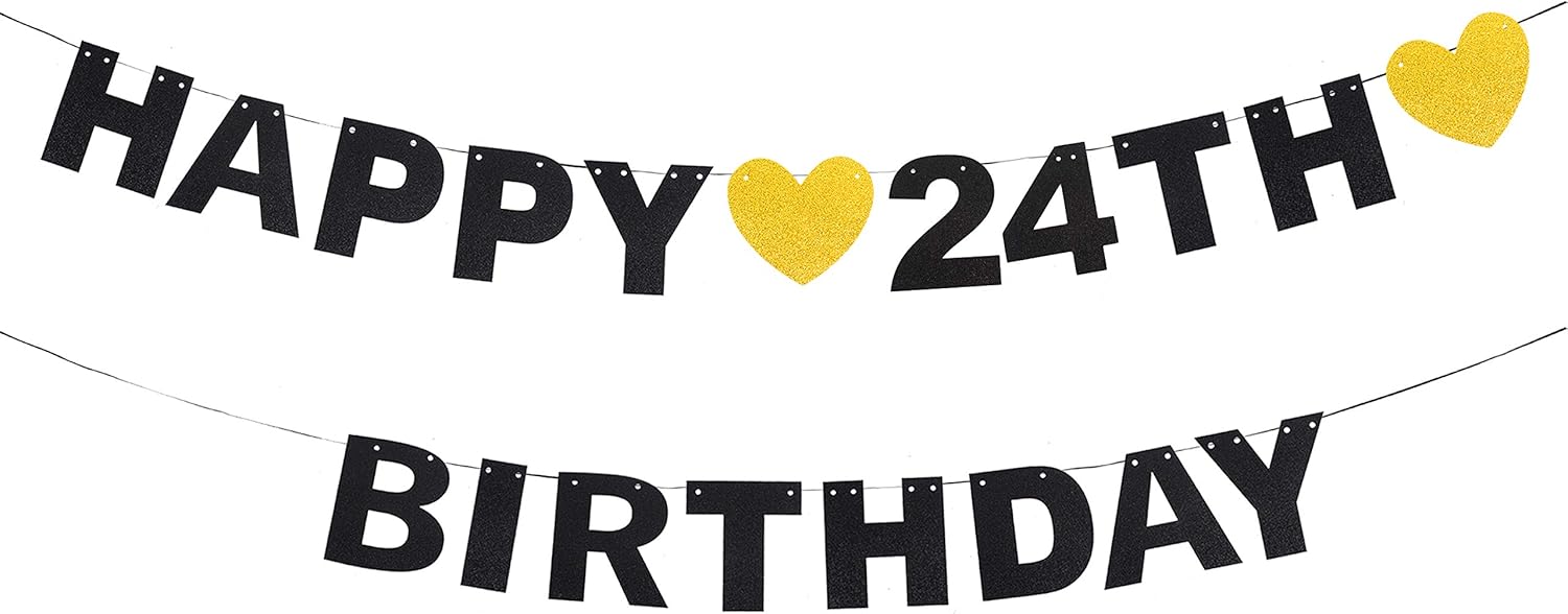 Happy 24th Birthday Black Glitter Paper Letter Banner Pennant Sweet ...