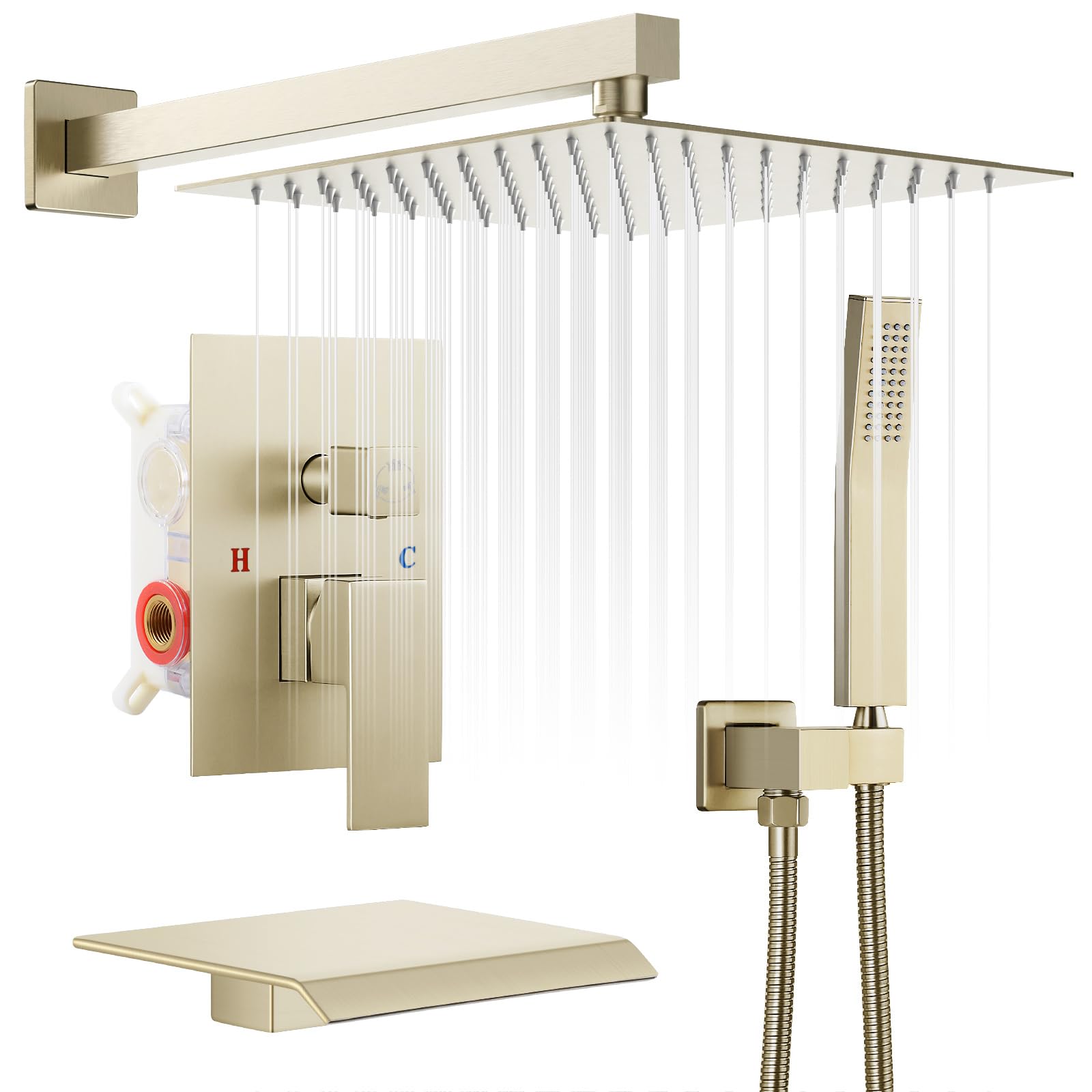 HGN 10 Inches Bathroom Rain Shower Combo Set Wall Mounted Rainfall with ...