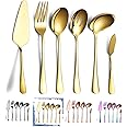 Amazon.com | 6-Piece Gold Serving Flatware Silverware Set,Stainless Steel Serving Utensil Set ...