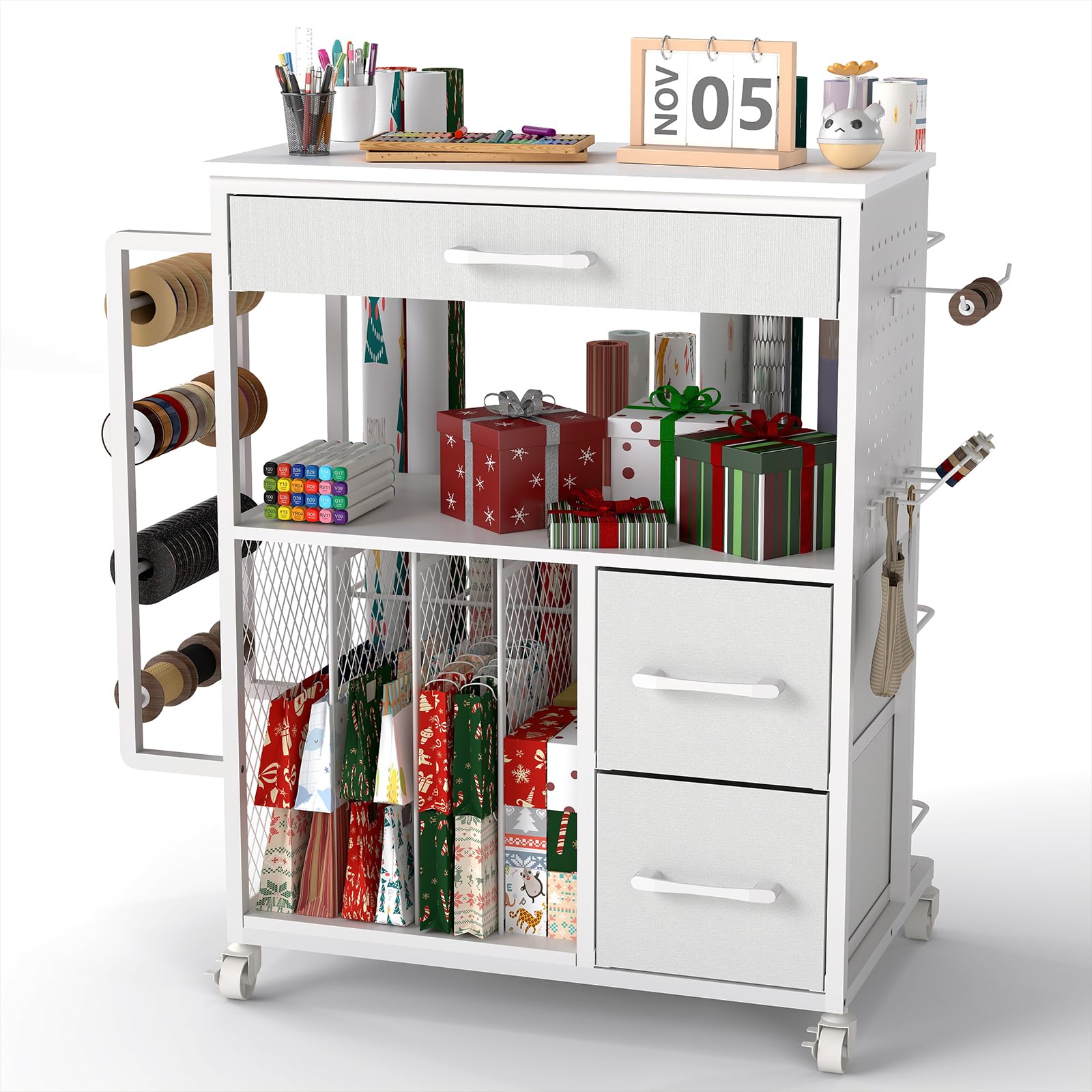 Wrapping Paper Storage Cart (2025 Upgraded), Rolling Gift Wrapping ...