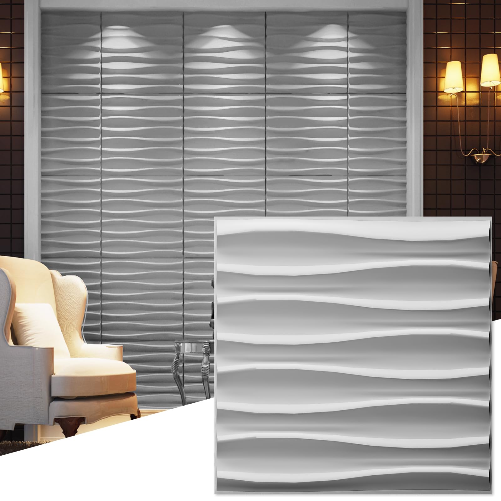 Art3d Decorative 3D Wall Panels Big Wave Deisgn, 31.5"x24.6" Matt White ...