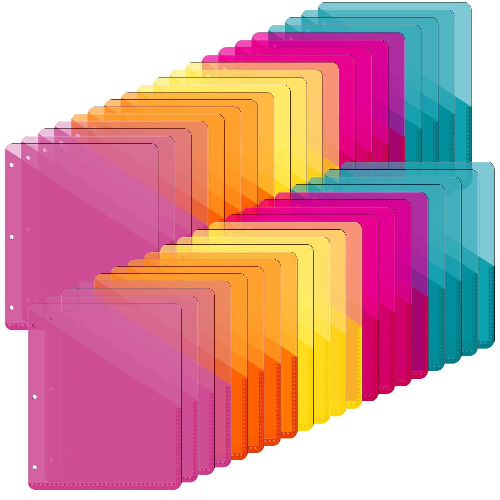 Maitys 50 Pack Binder Pockets 3 Hole Punch Clear Plastic Document ...