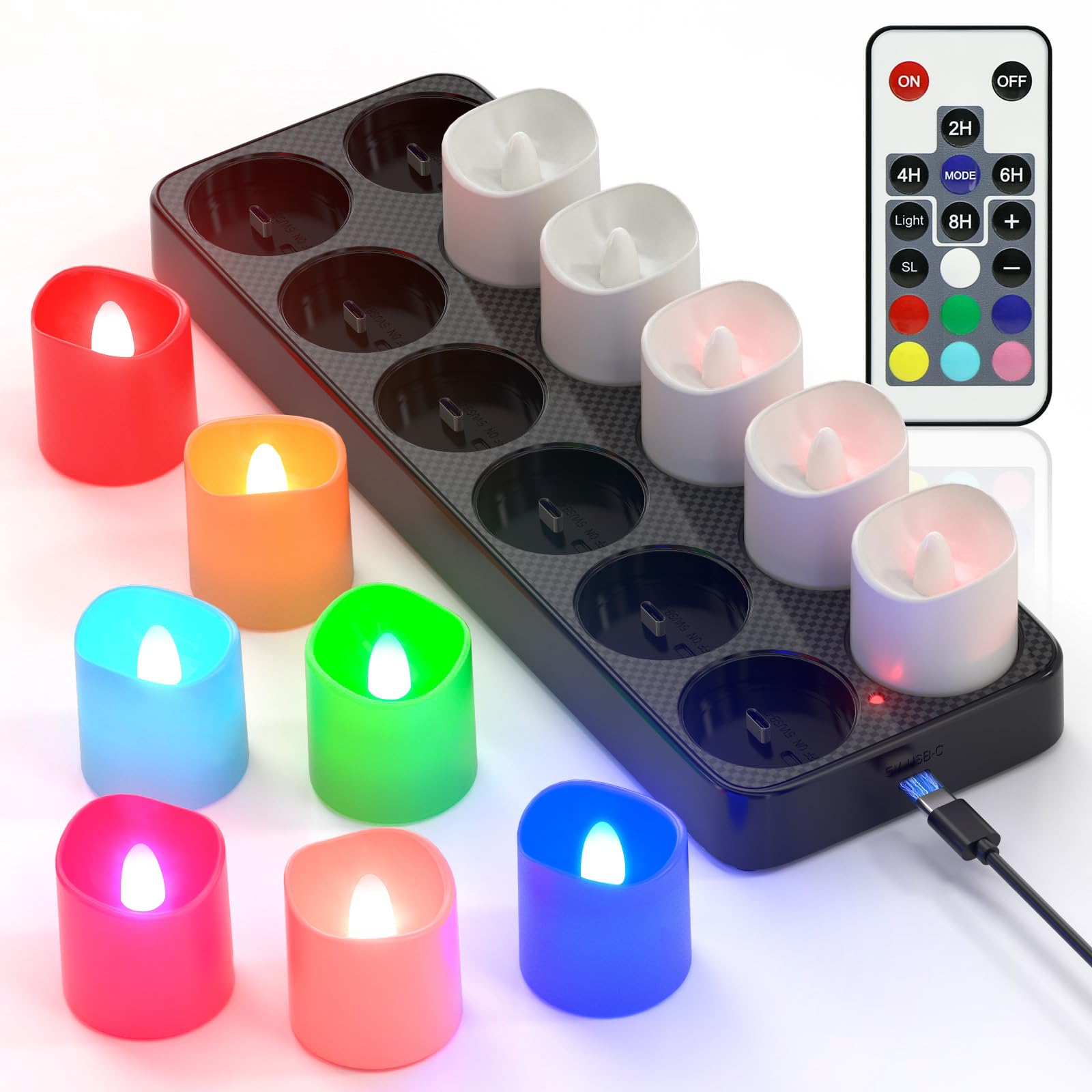 PChero Flameless Candles with Remote Timer & Charging Station, 12 Pack ...