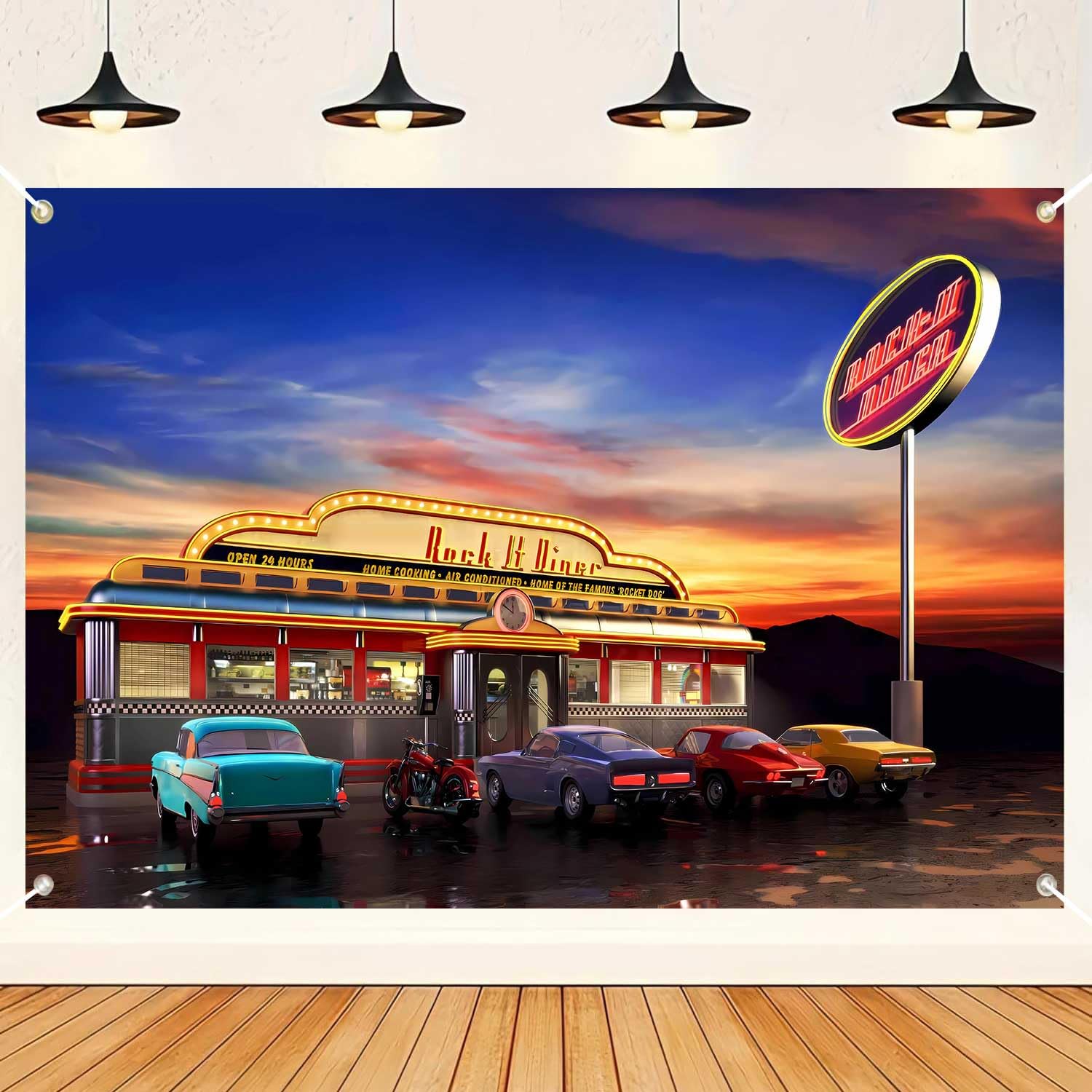 HANYING 50s Retro Party Diner Backdrop 1950s Classic Car Vintage ...