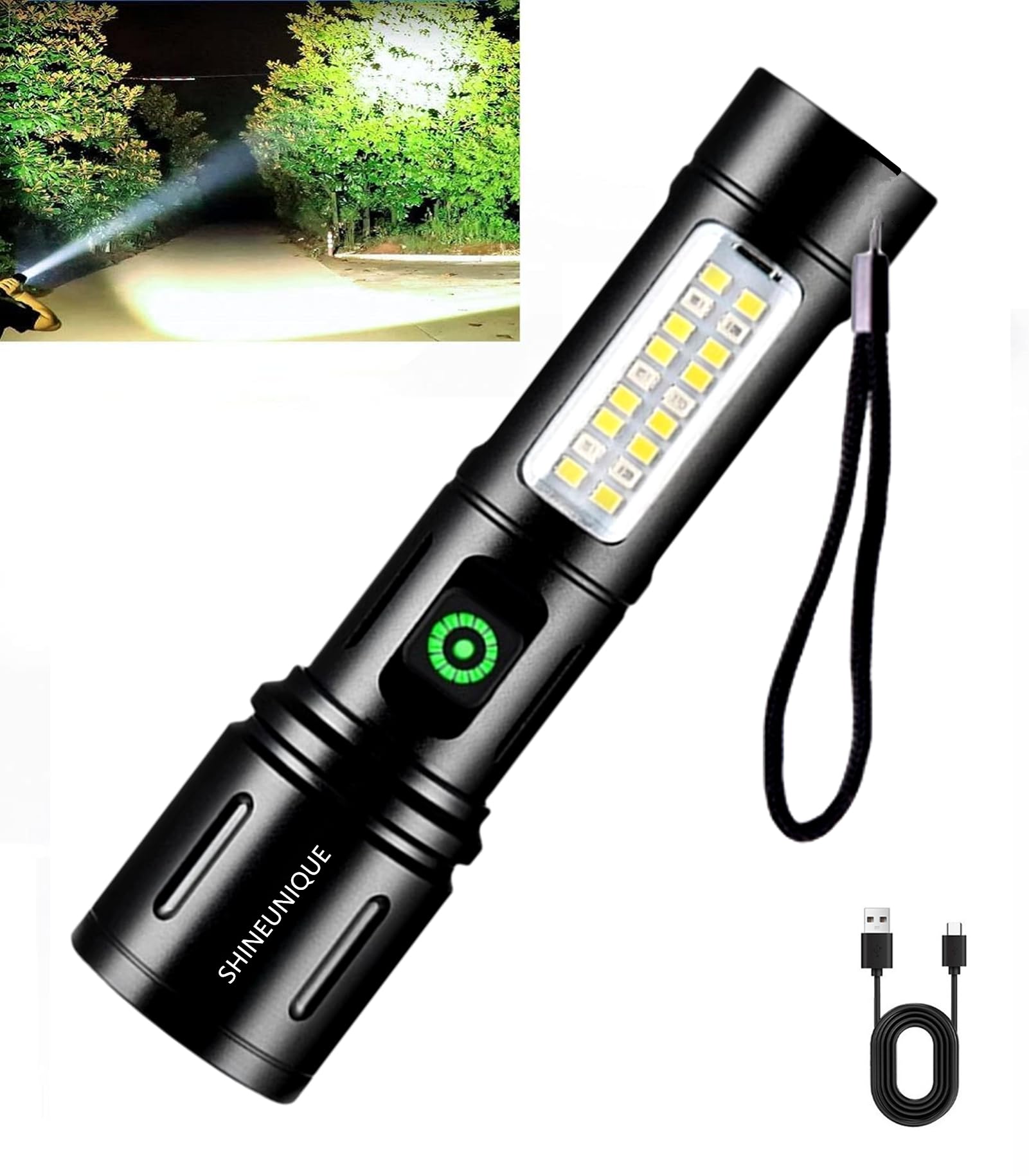 SHINEUNIQUE Rechargeable Flashlight High Lumens USB LED Tactical ...