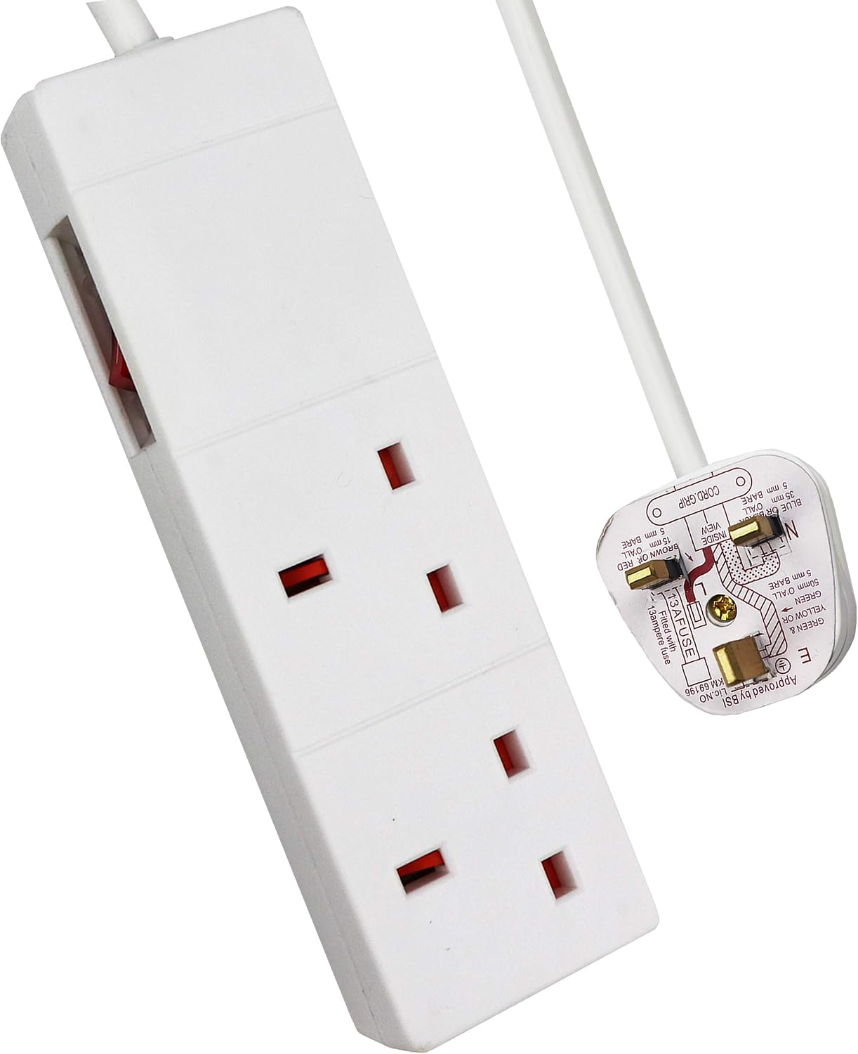 ExtraStar 2 Way Power Strips 13A Extension Lead UK Plug with Indicator ...