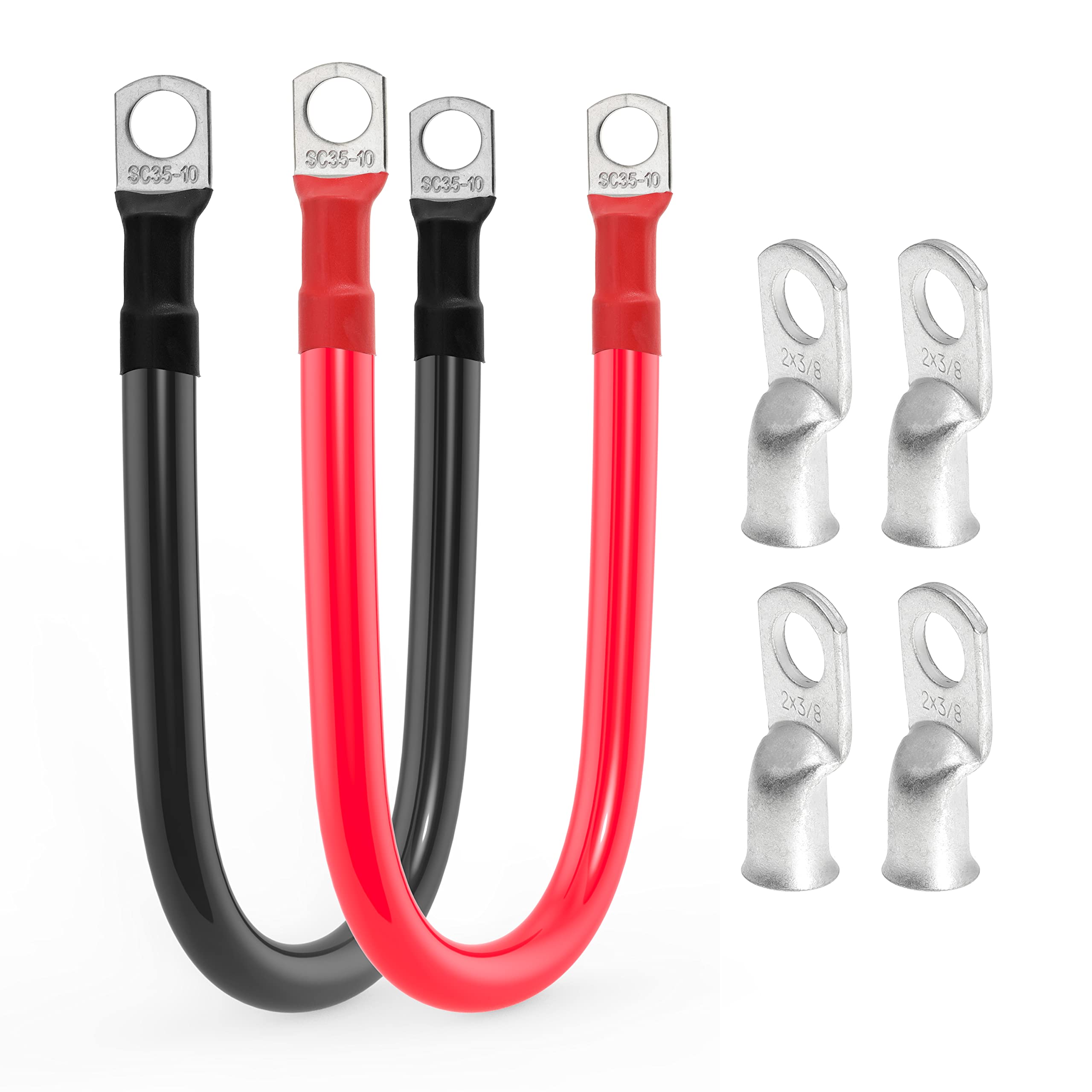 2 AWG Battery Cable 2 Gauge Battery Inverter Cables with 3/8 in Lugs ...