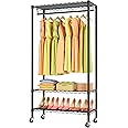 Amazon.com: Golpart Rolling Clothes Rack Portable Garment Racks for ...