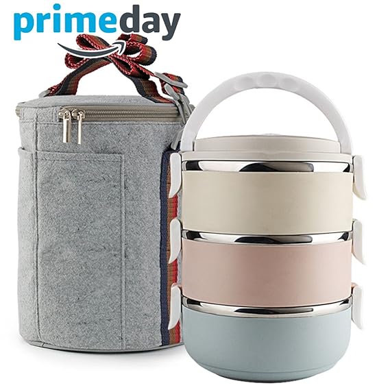 LunchBox, 3 Stackable Stainless Steel Lunch Box, Carry Handl Food ...