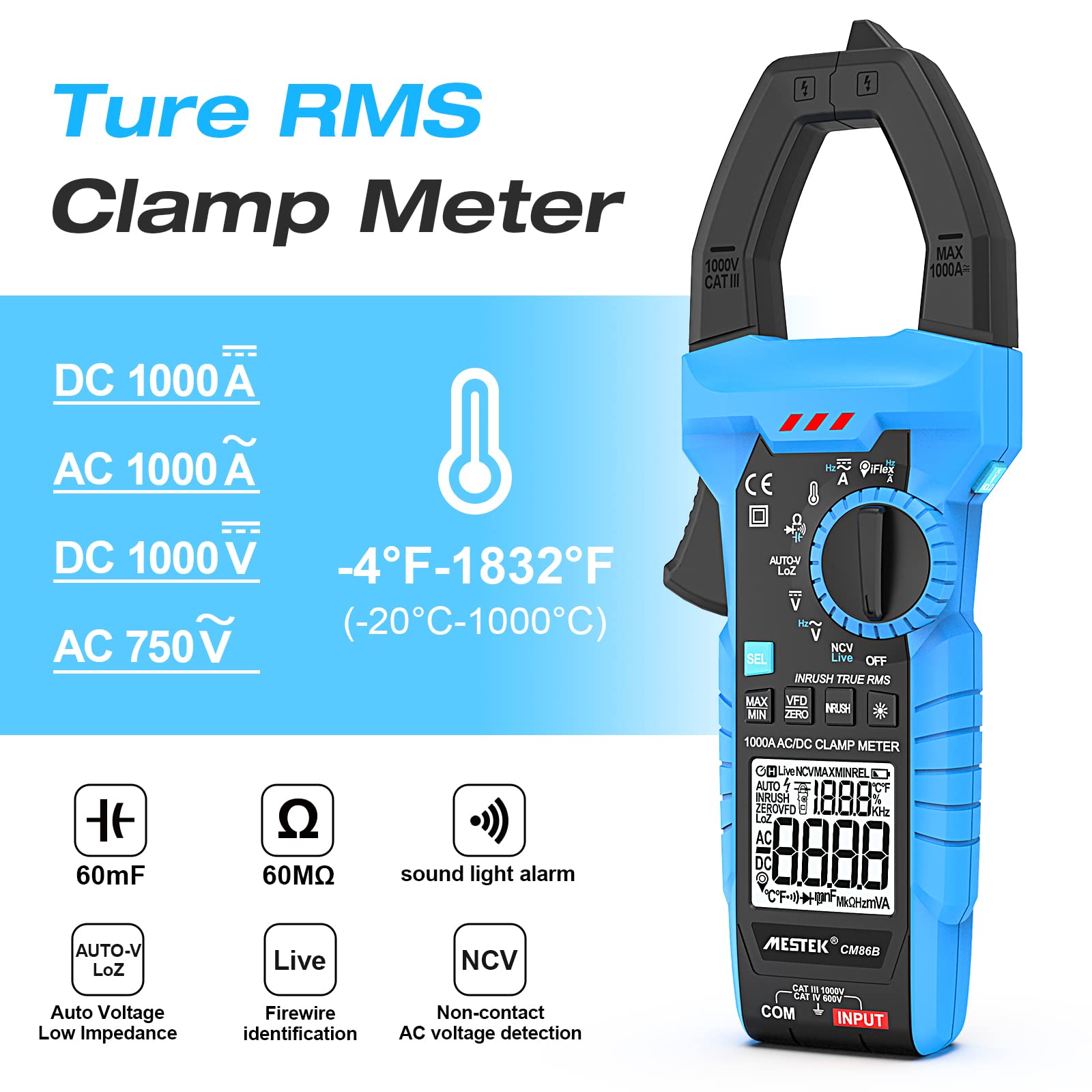 Mua Inrush Clamp Meter Multimeter Voltage Tester 1000A TRMS 6000 Counts ...