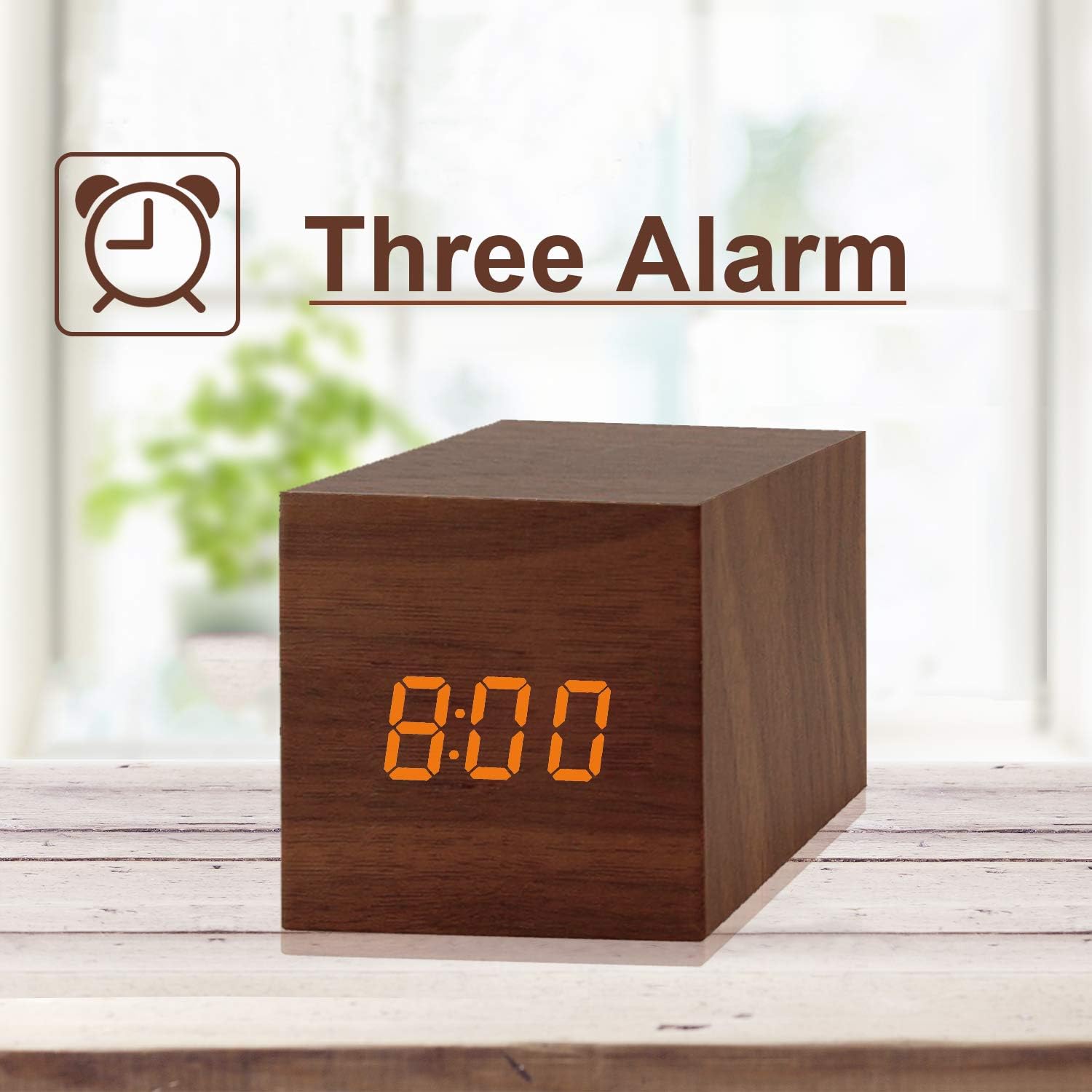 Amazon.com: Digital Alarm Clock, with Wooden Electronic LED Time ...