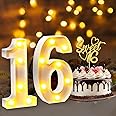 Amazon.com: 8.7" 16 Decorative LED Light Up Numbers with Cake Topper ...