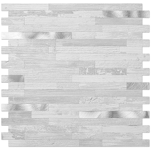 DICOFUN 10-Sheet Peel and Stick Backsplash Tile, White Birch PVC Mixed ...