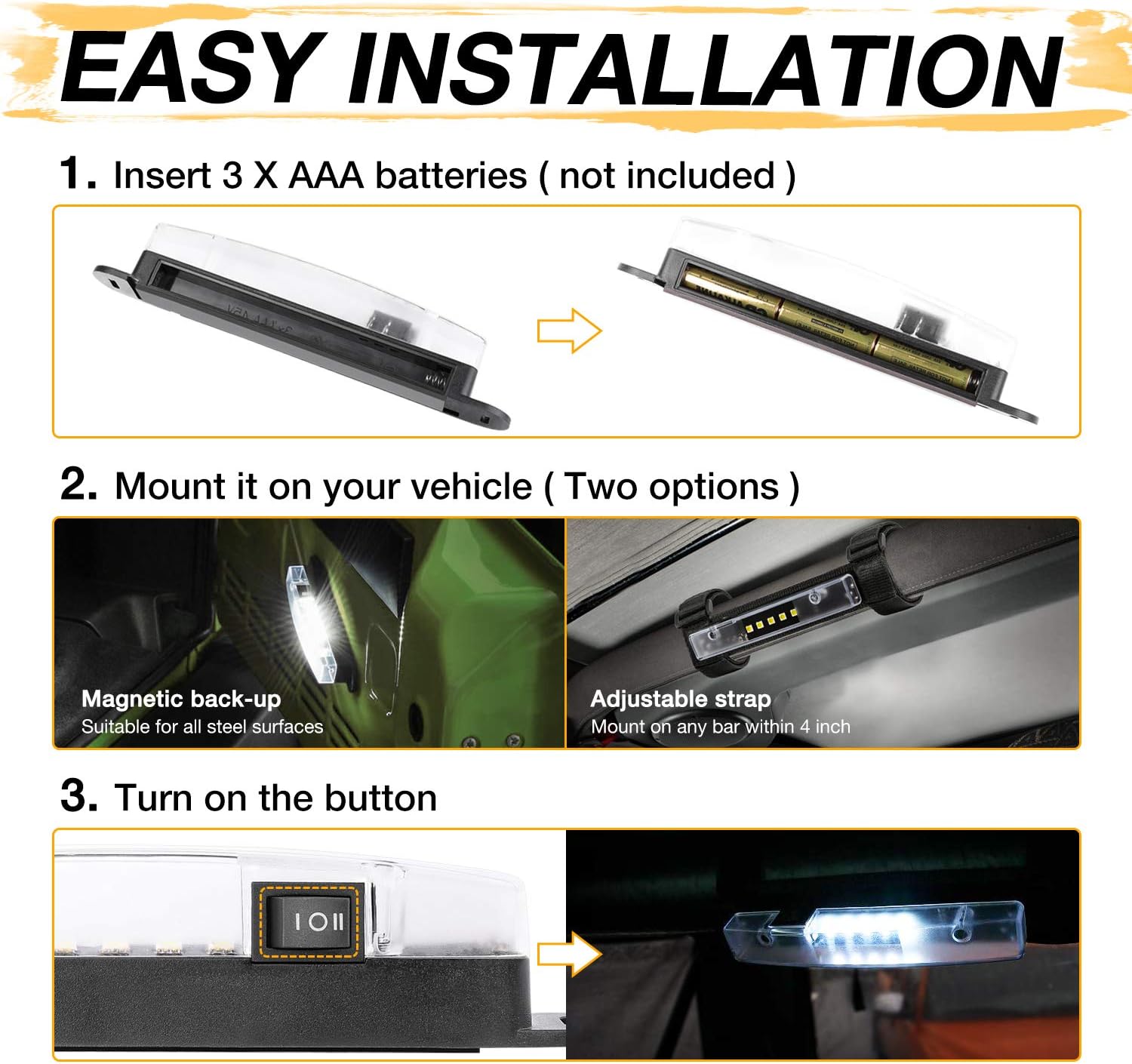 Niking Auto UTV Dome Light Upgraded Universal Roll Bar Mount LED ...