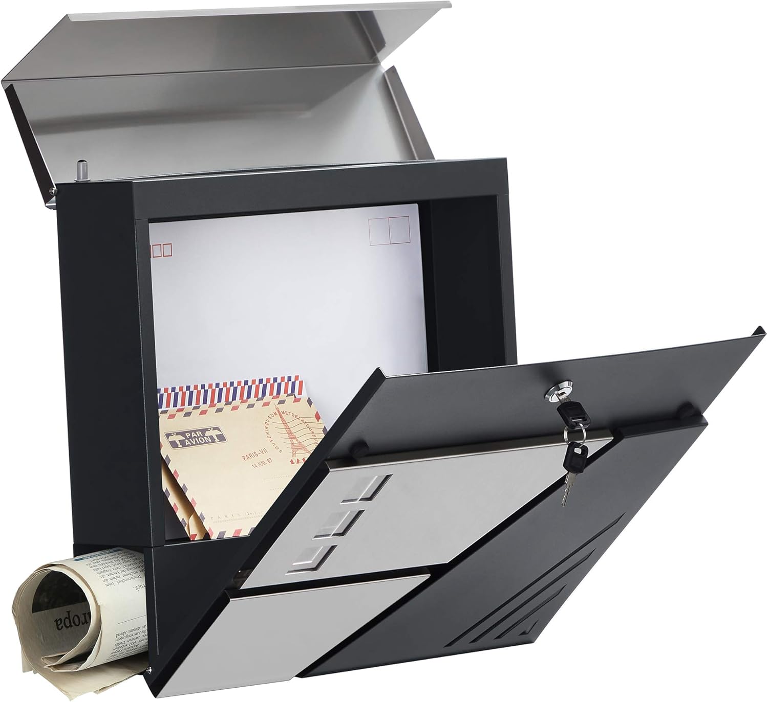 SONGMICS Mailbox, Wall-Mounted Letter Box with Viewing Windows ...