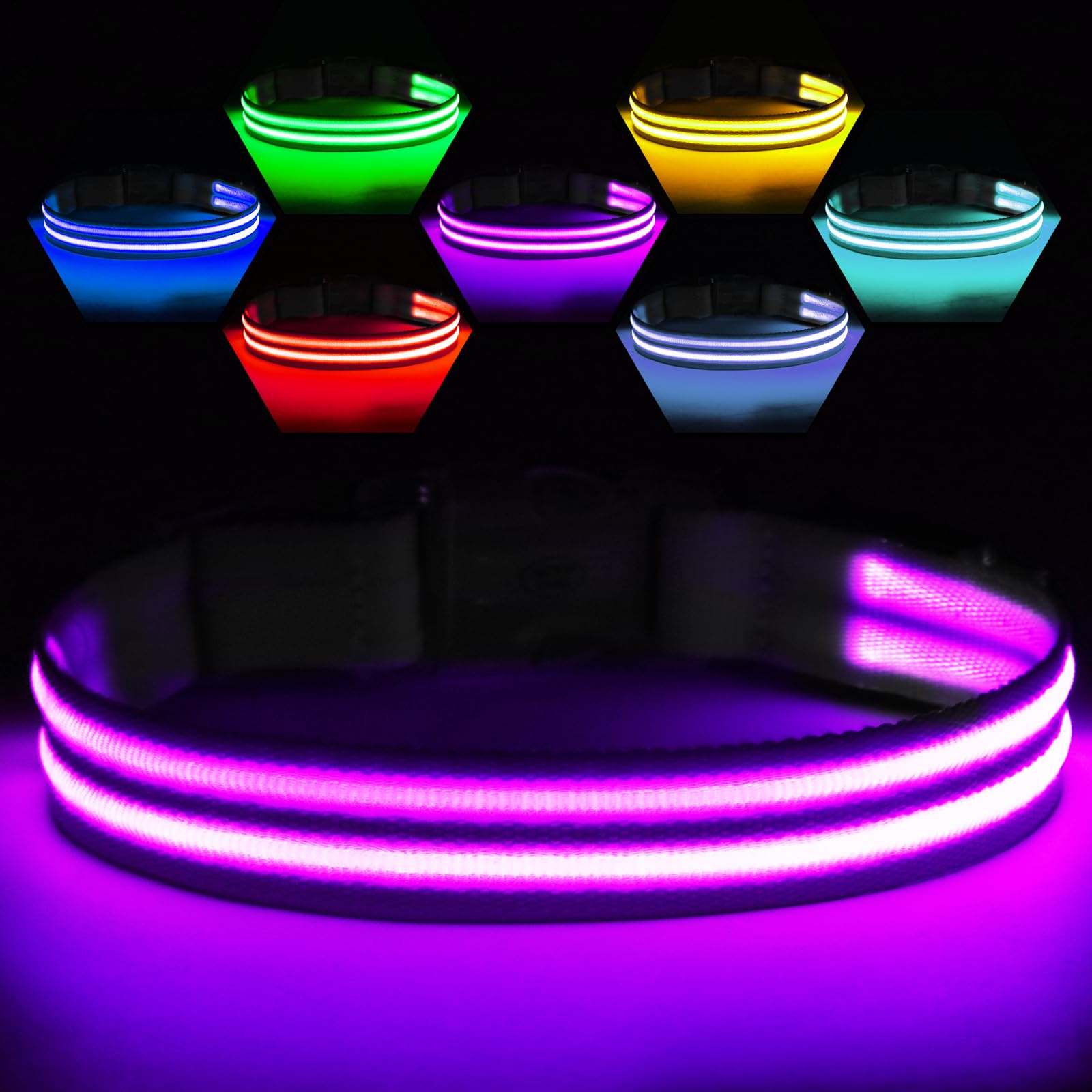 Dog Collar,LED Dog Collar Light Rechargeable,Glow in The Dark Dog ...