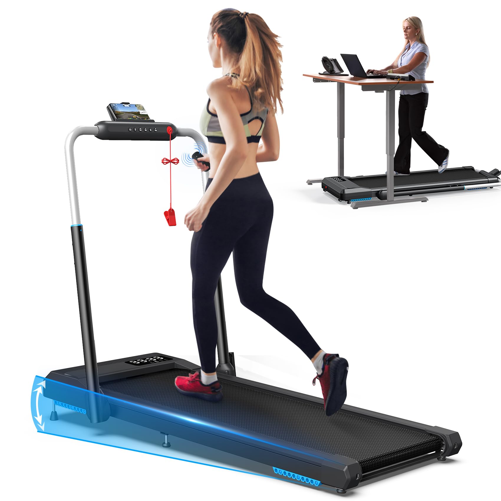 WELLFIT Folding Treadmills with10% Incline, Under Desk Walking Pad 340 ...