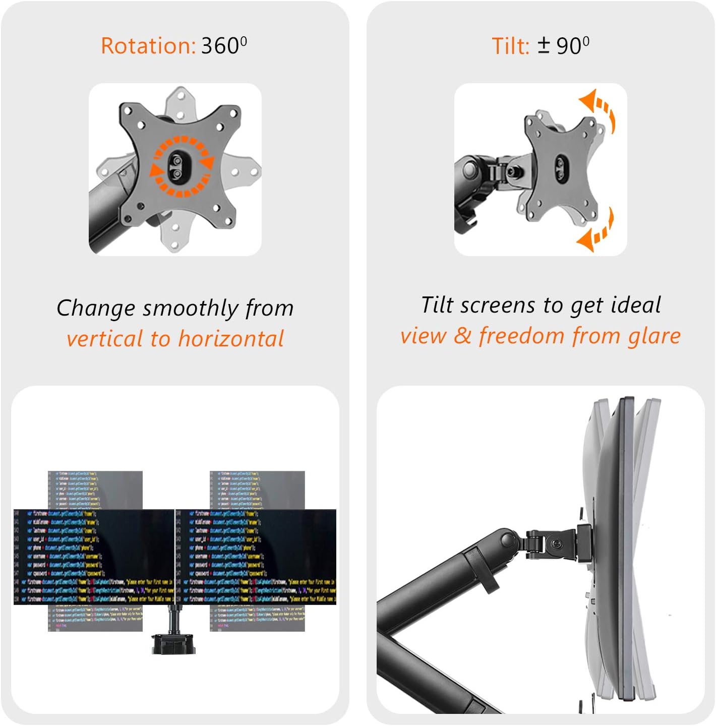 Urbo Amhem Ergonomic Heavy Duty Flexible Monitor Arms with Full-Range ...