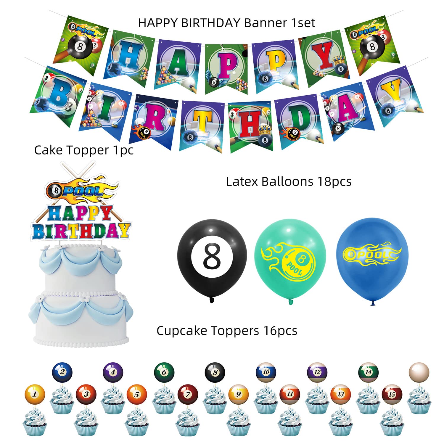 Mua Billiards Birthday Party Decorations, Kids Birthday Billiards Theme ...