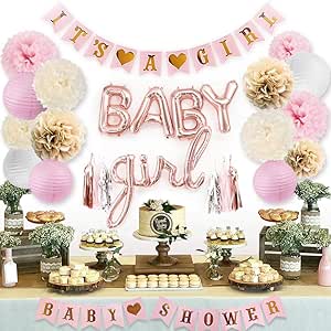 Amazon.com: Sweet Baby Co. Pink Baby Shower Decorations for Girl with ...