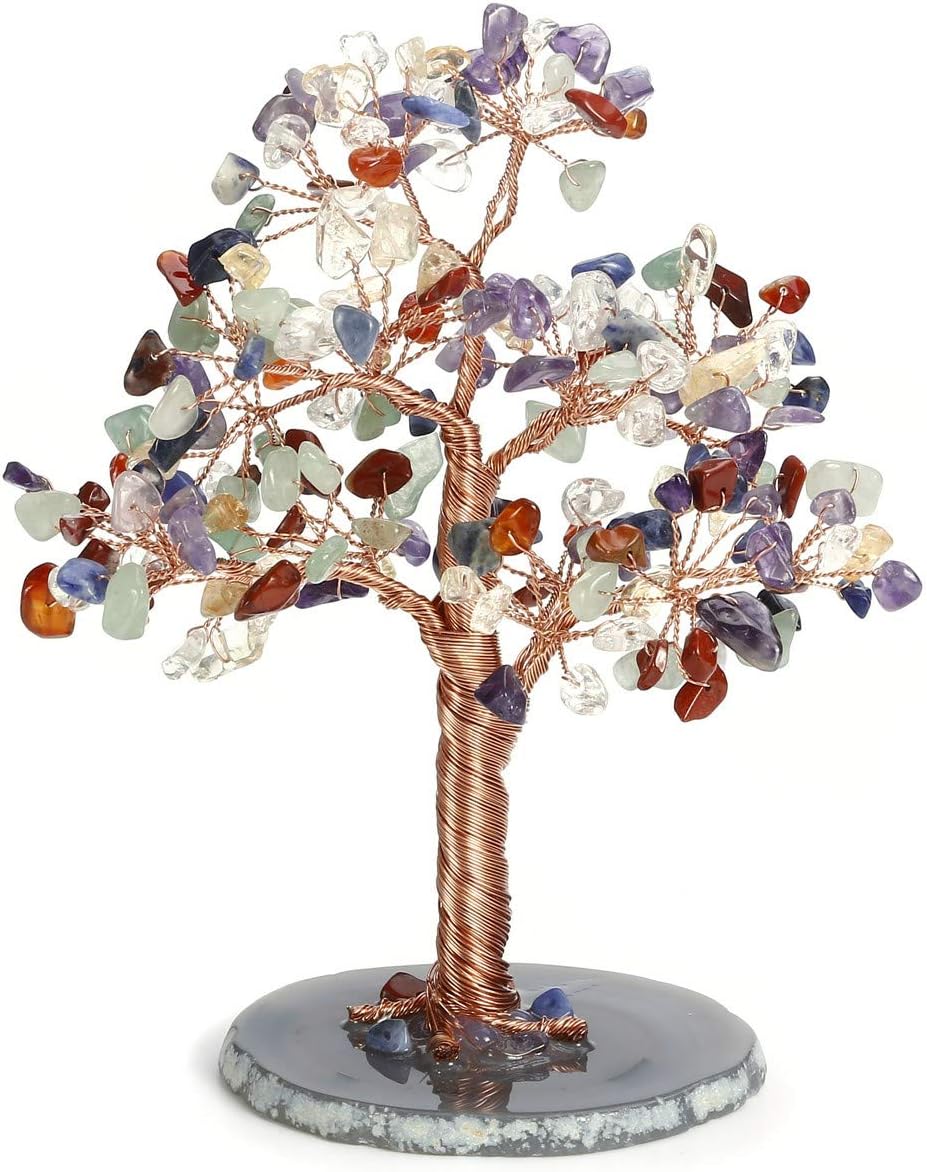 CrystalTears Edelstein Baum des Lebens Dekoration Wire Wrap Trommelsteine mit Achatscheibe Basis ...