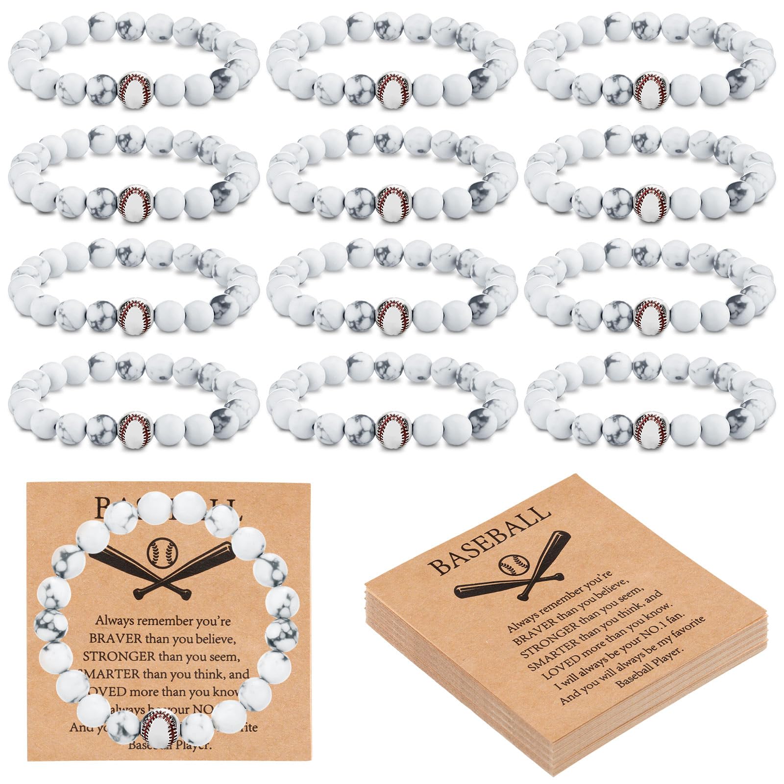 Ecation 12 Sets Sport Bracelets Team Gift Lave Stone Black White Beaded ...