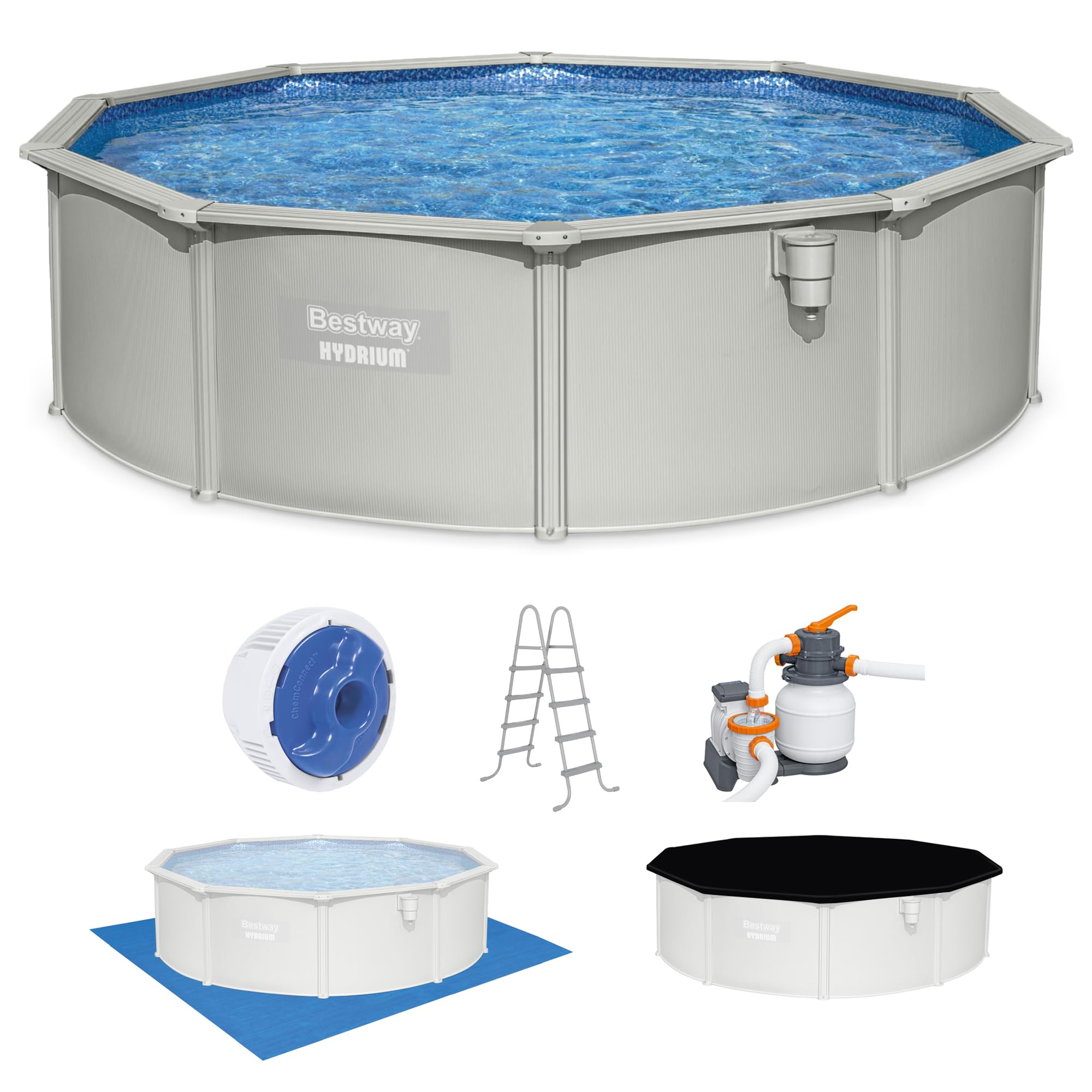 Bestway Hydrium Above Ground Swimming Pool, 15' x 48" Round Steel Wall ...