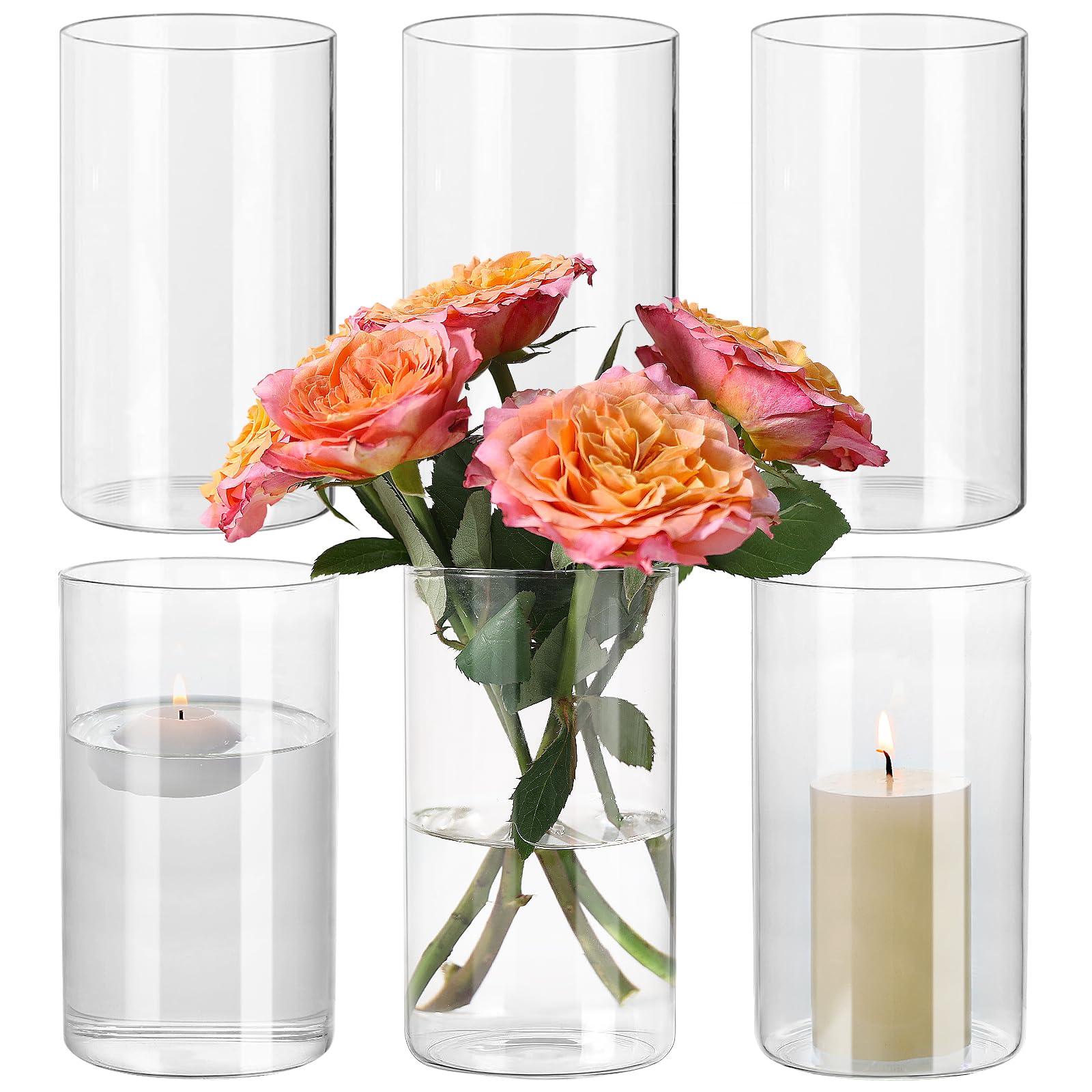 SUPMIND 6 Pack Glass Cylinder Vase for Table Centerpieces, 6 Inch Clear ...
