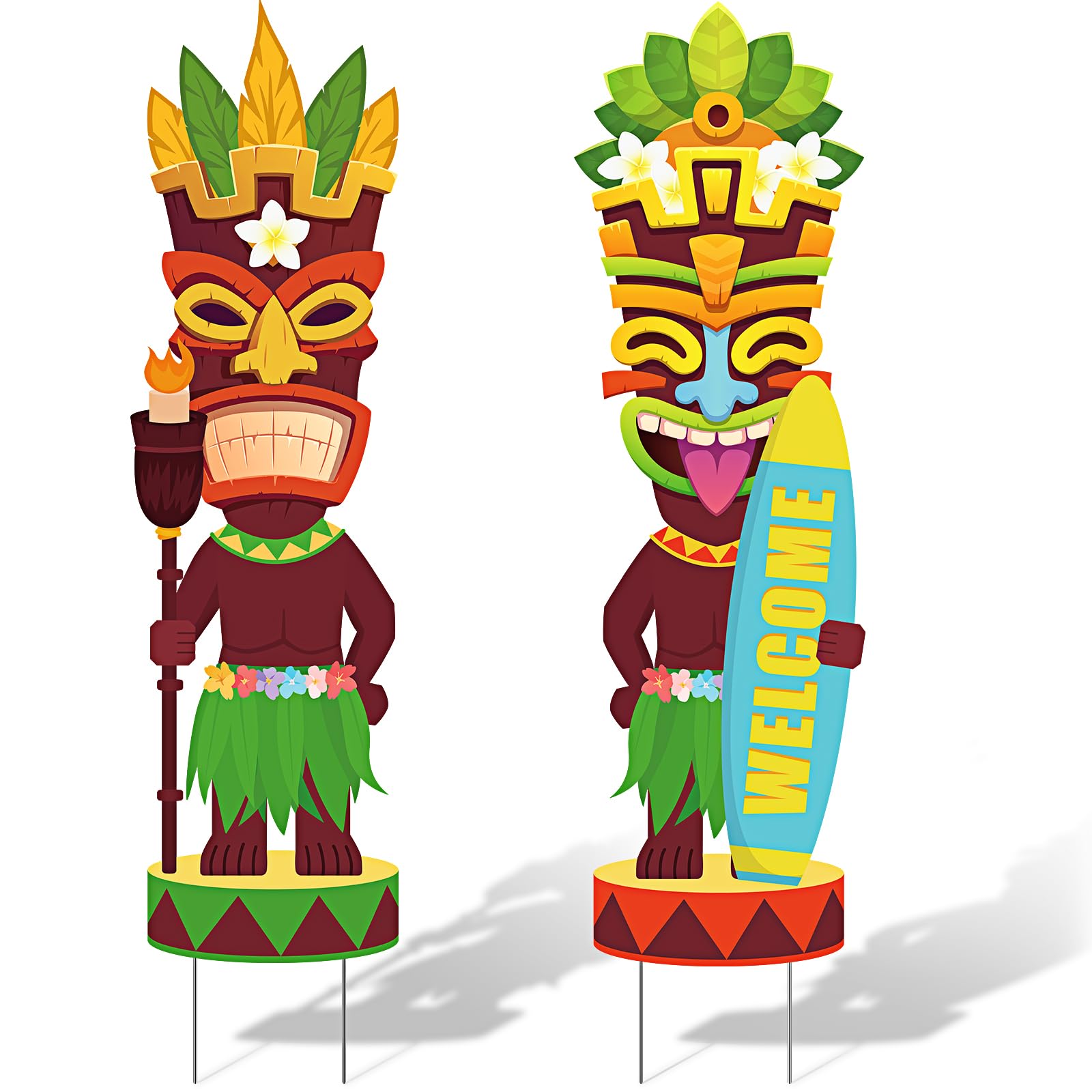 Queekay 2 Pcs Tiki Yard Sign Luau Hawaiian Tropical Party Decoration ...