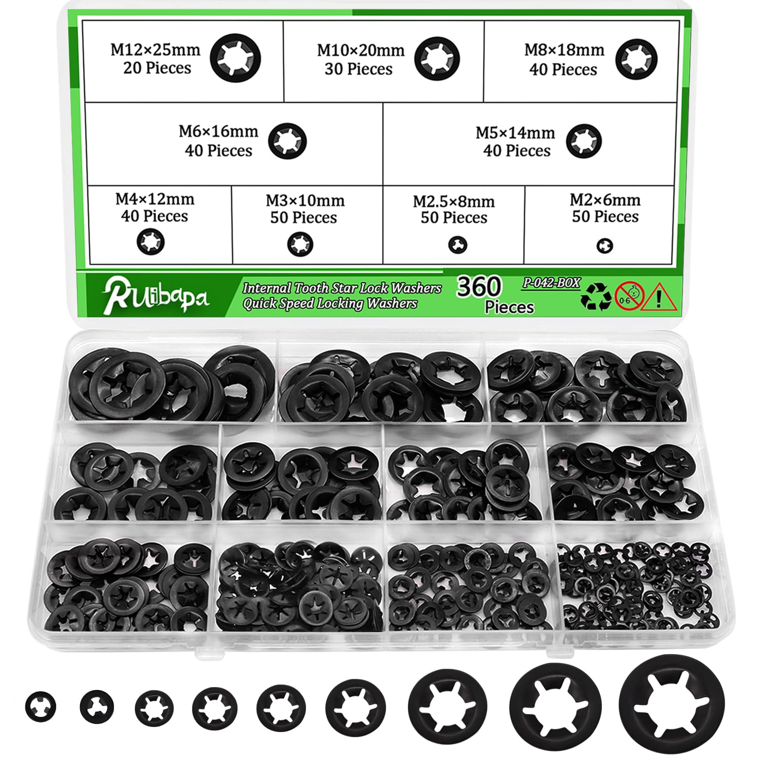Ruibapa 360 PCS Internal Tooth Star Lock Washers 9 Sizes Push On ...