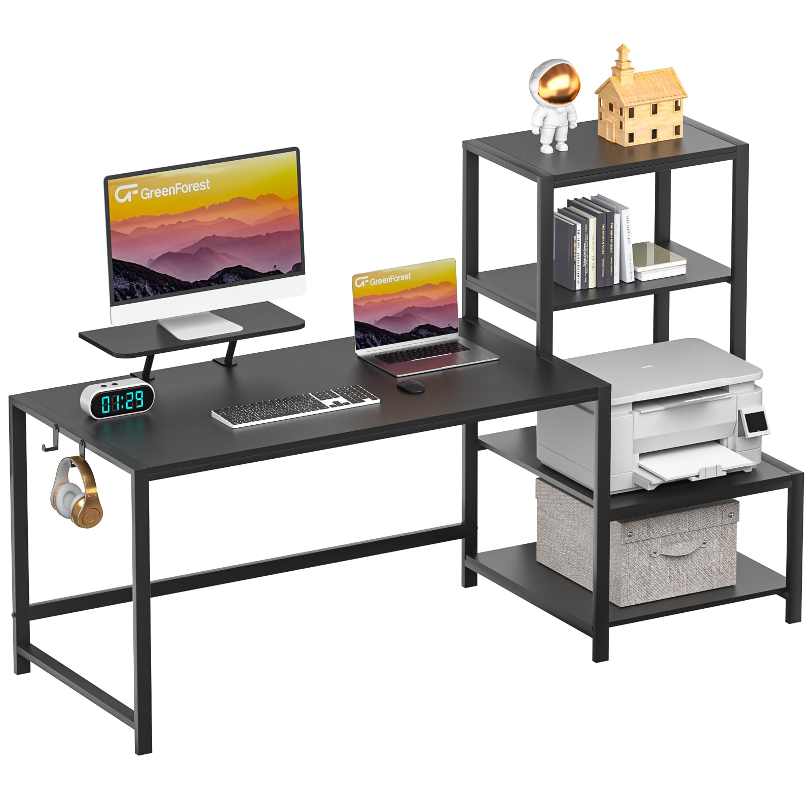GreenForest Computer Desk 58 inch with Storage Printer Shelf Reversible ...