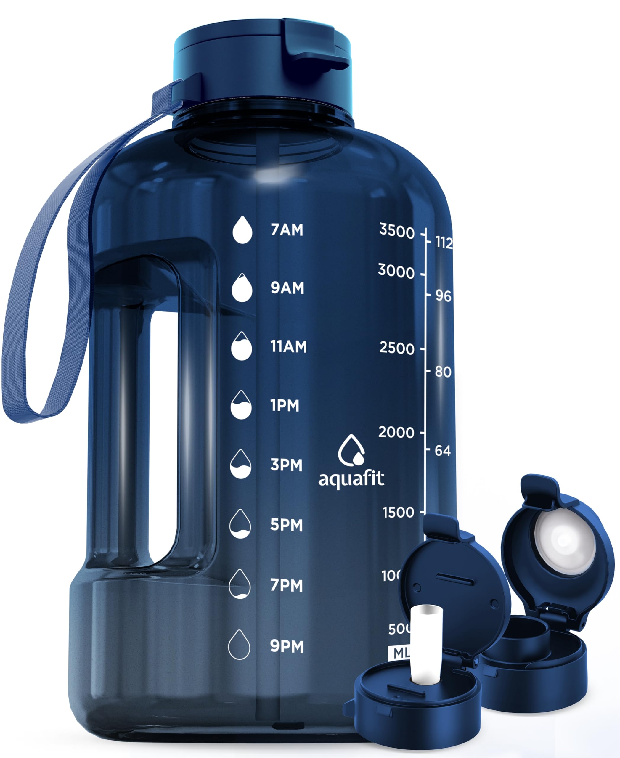 AQUAFIT 1 Gallon Water Bottle with Time Marker - Straw & Chug Lid - BPA Free Big Water Bottle ...