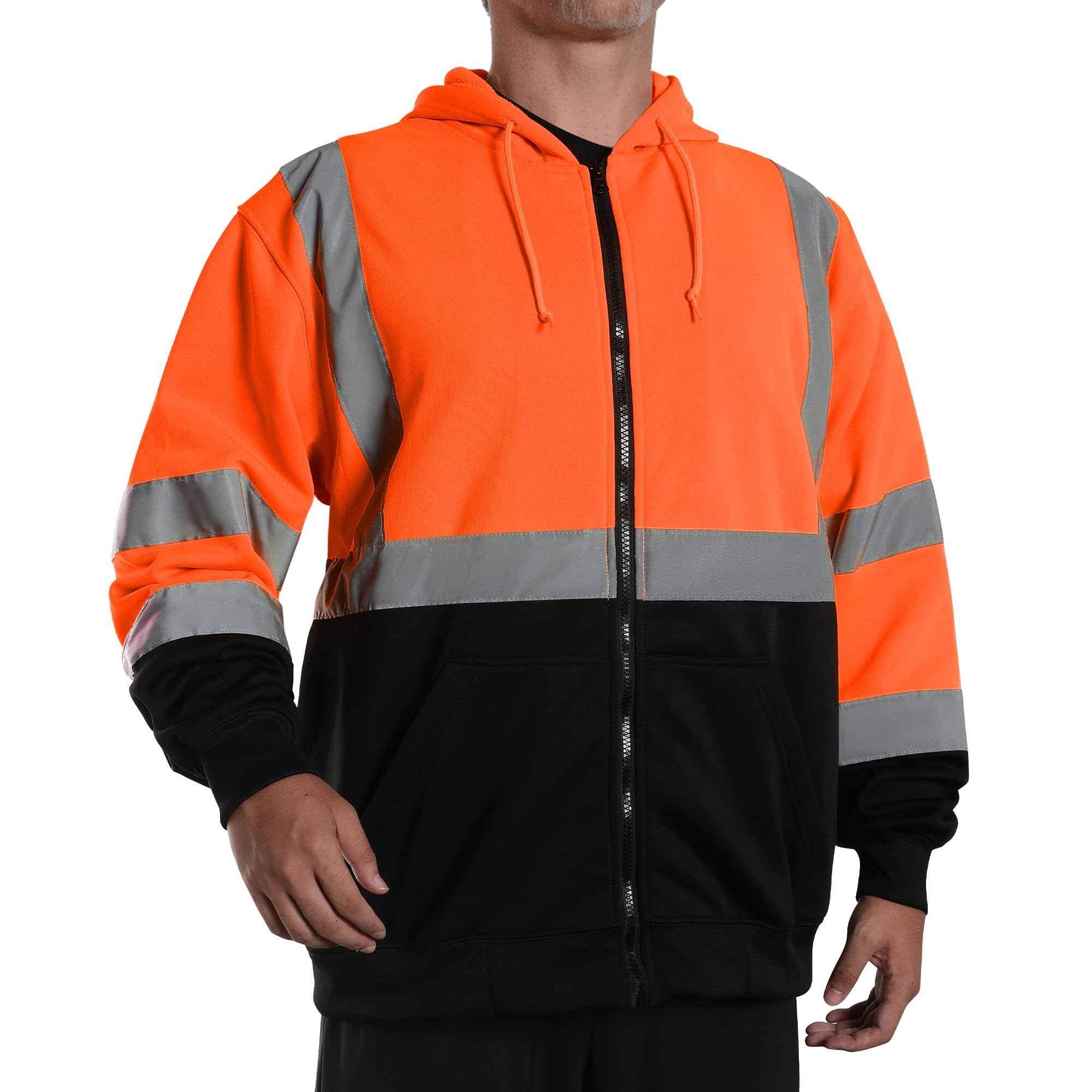 SHORFUNE Hi Vis Hoodies Safety Jackets with Black Bottom for Men - Class 3 Reflective Sweatshirt ...