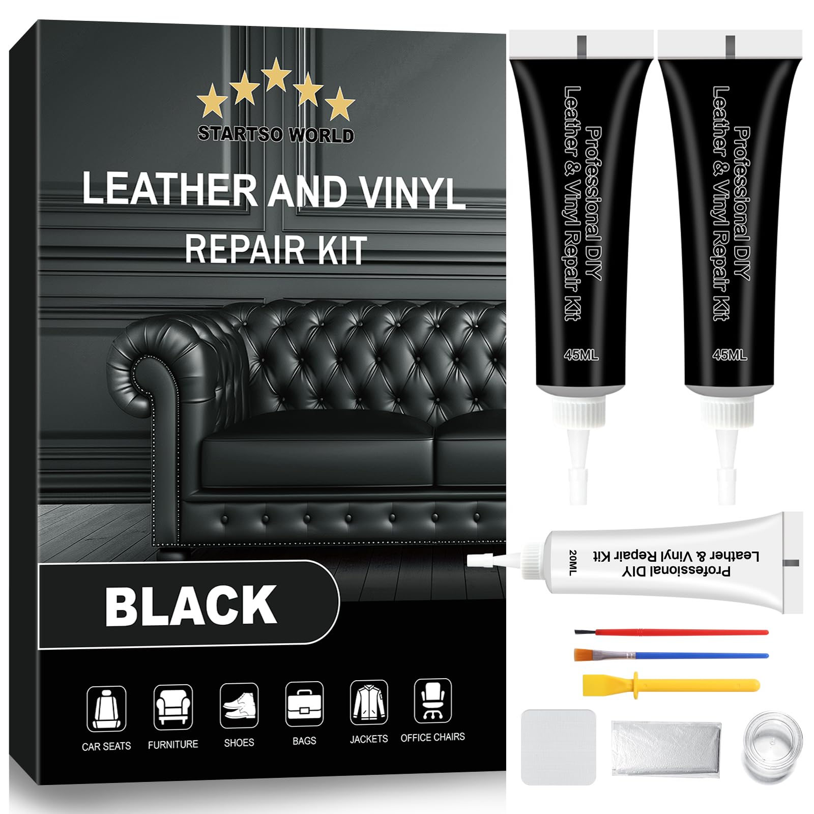 STARTSO WORLD Black Leather Repair Kit, Vinyl Repair kit for Car ...
