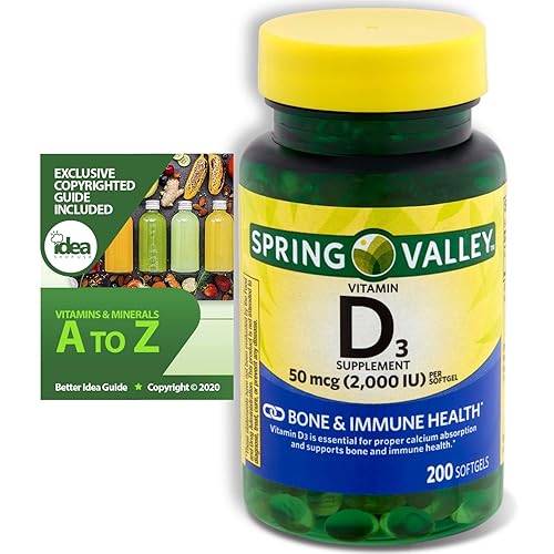 Spring Valley Vitamin D3 Supplement, 50 mcg (2,000 IU), 200 Count ...